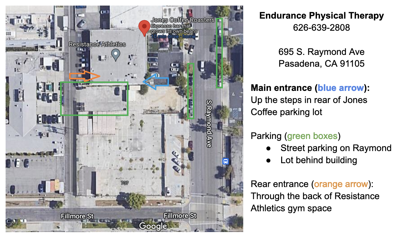 Parking & Entry Map — Endurance Physical Therapy