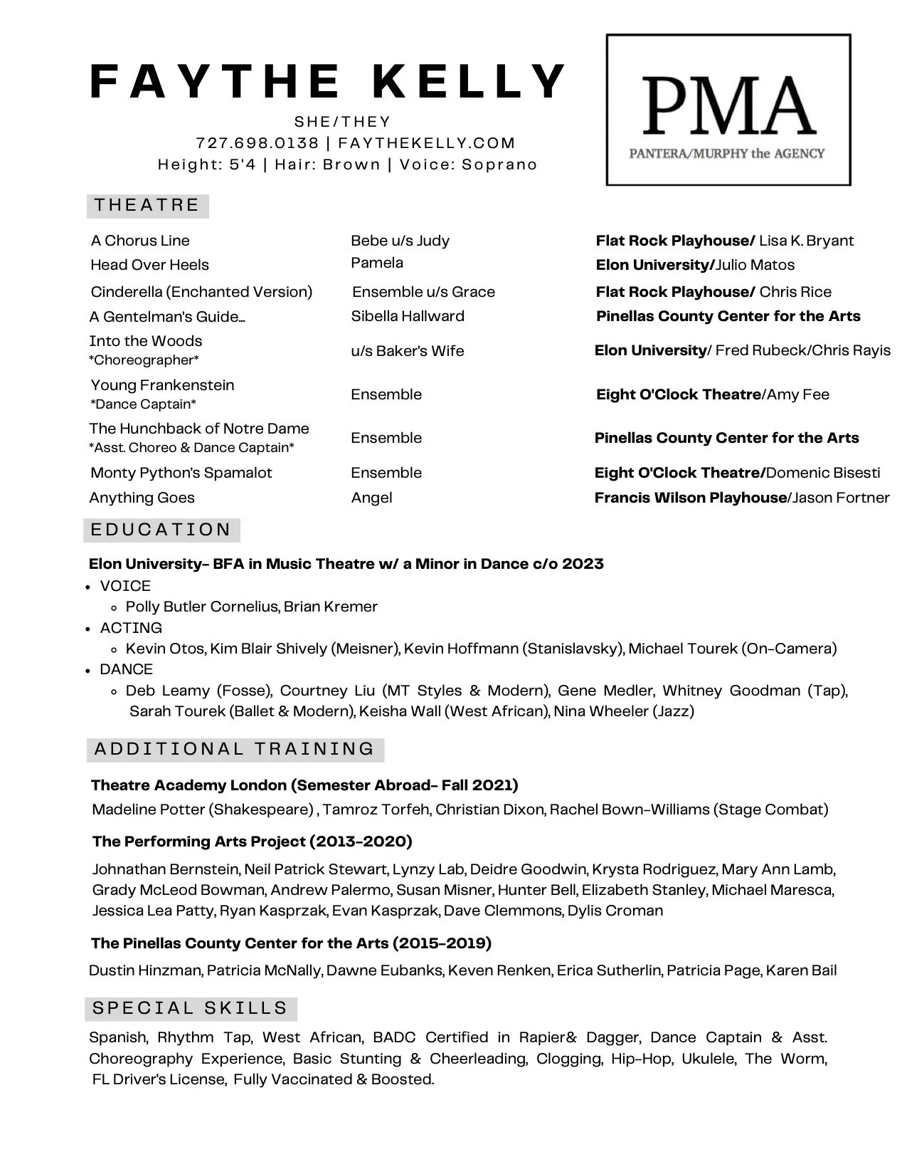 Headshot & Resume — Faythe Kelly