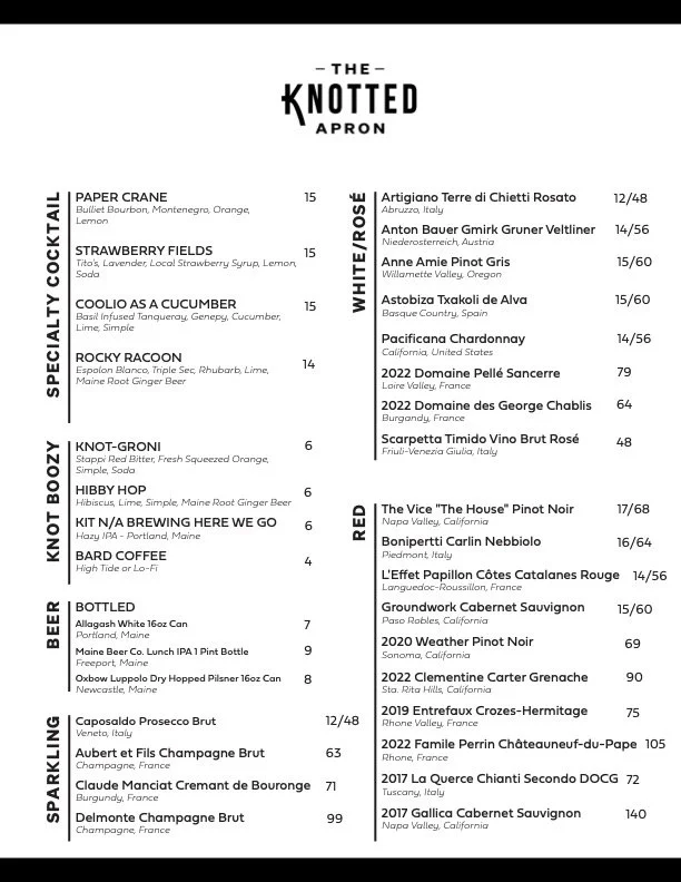 The Knotted Apron | French-American Bistro Menu | Portland, ME — The ...