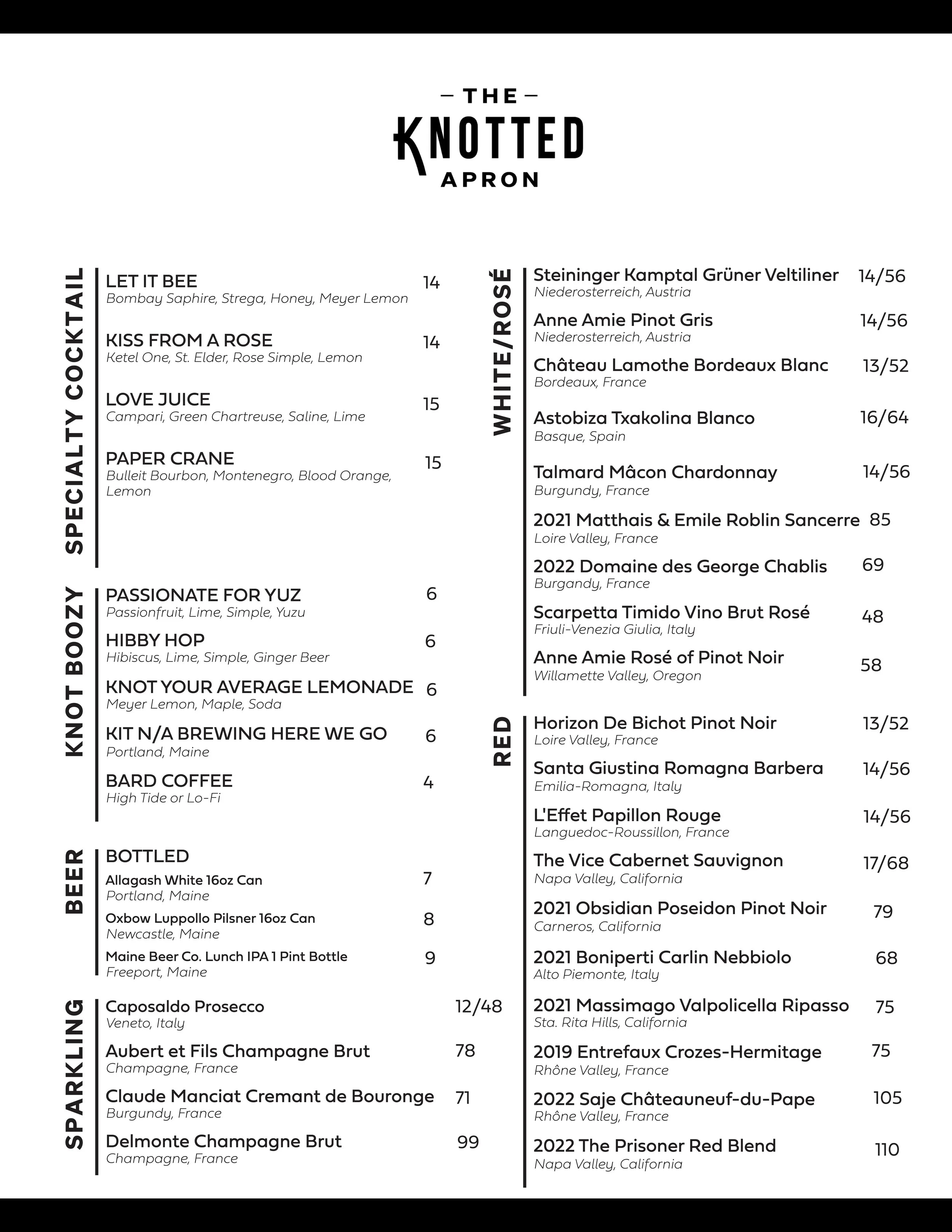 The Knotted Apron | French-American Bistro Menu | Portland, ME — The ...