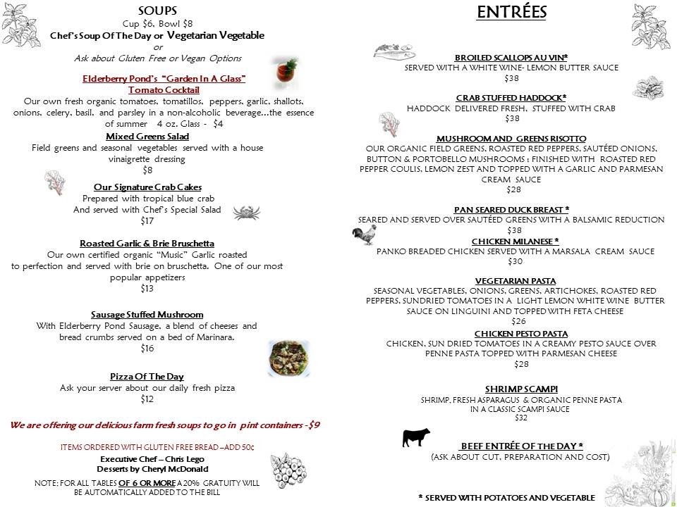 Dinner Menu — Elderberry Pond
