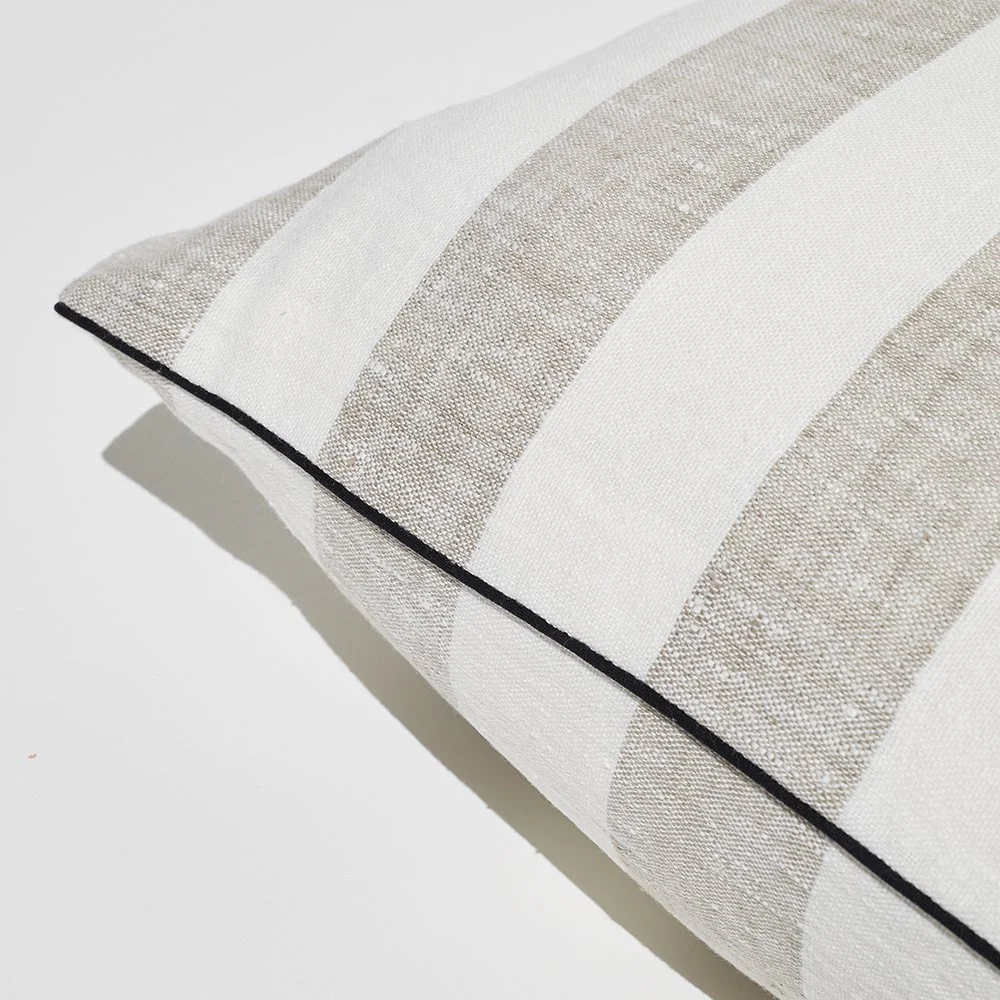 Sienna - Textured Linen Cushion with Taupe Fringing — Sewn