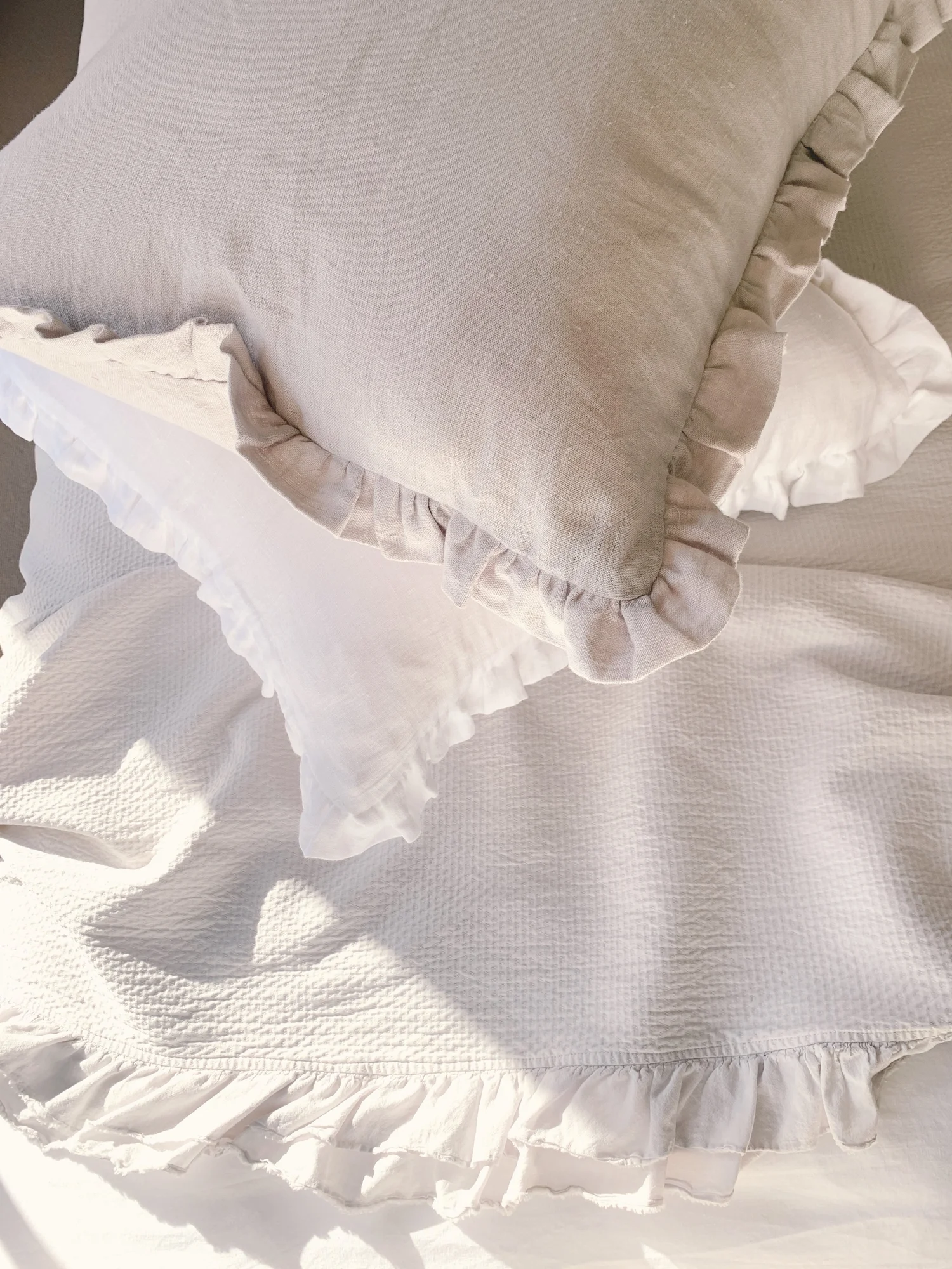 Sienna - Textured Linen Cushion with Taupe Fringing — Sewn