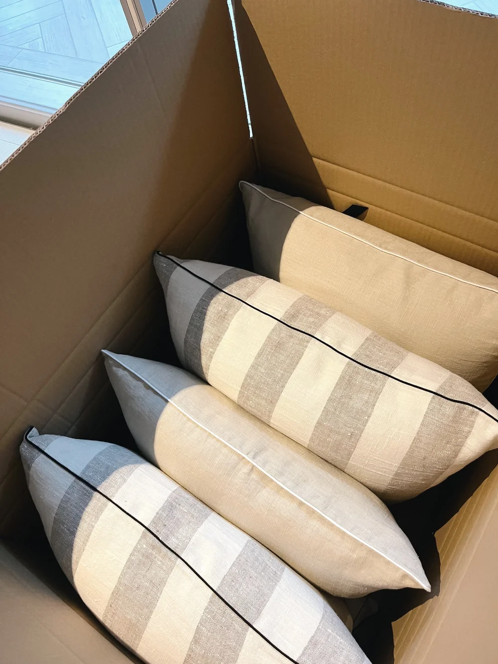 Harper - Green Ticking Stripe Linen Cushion — Sewn