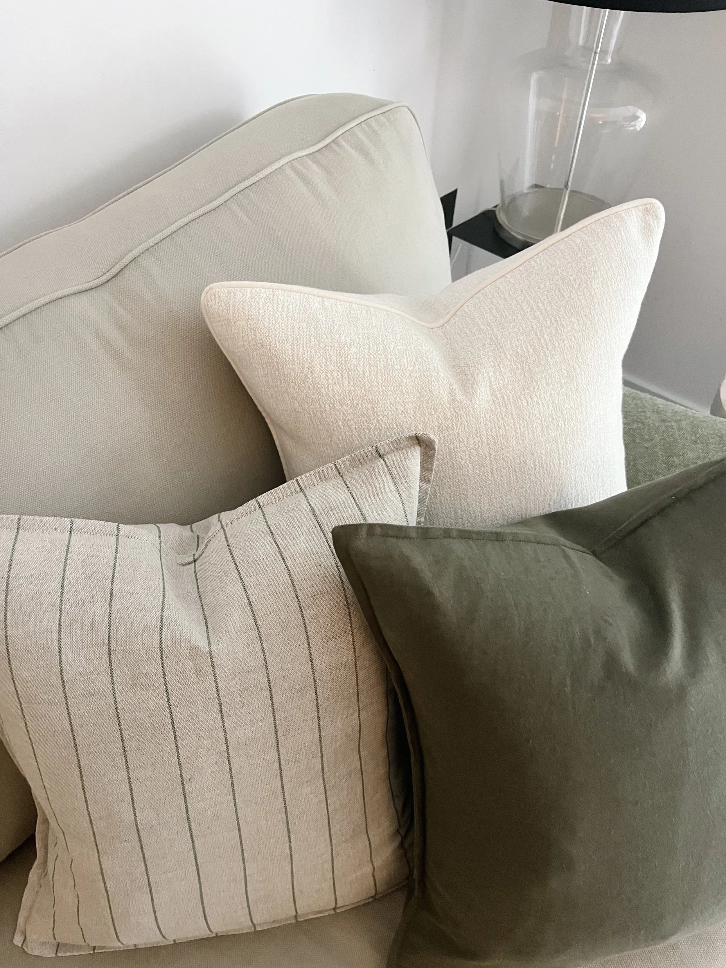 Hallie - Light Beige Rectangular Striped Cushion — Sewn