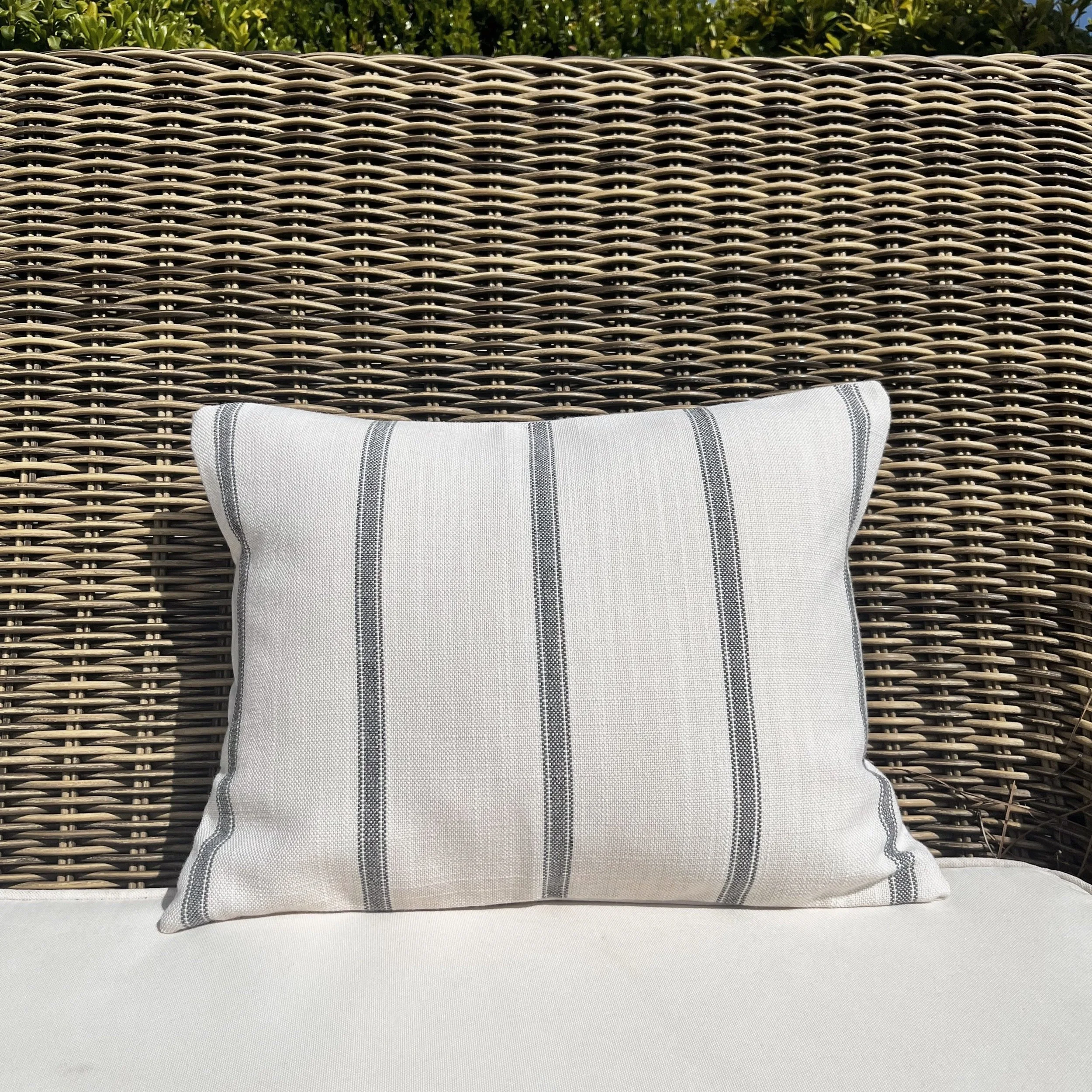 Charlie - Indigo Striped Linen Rectangular Cushion — Sewn