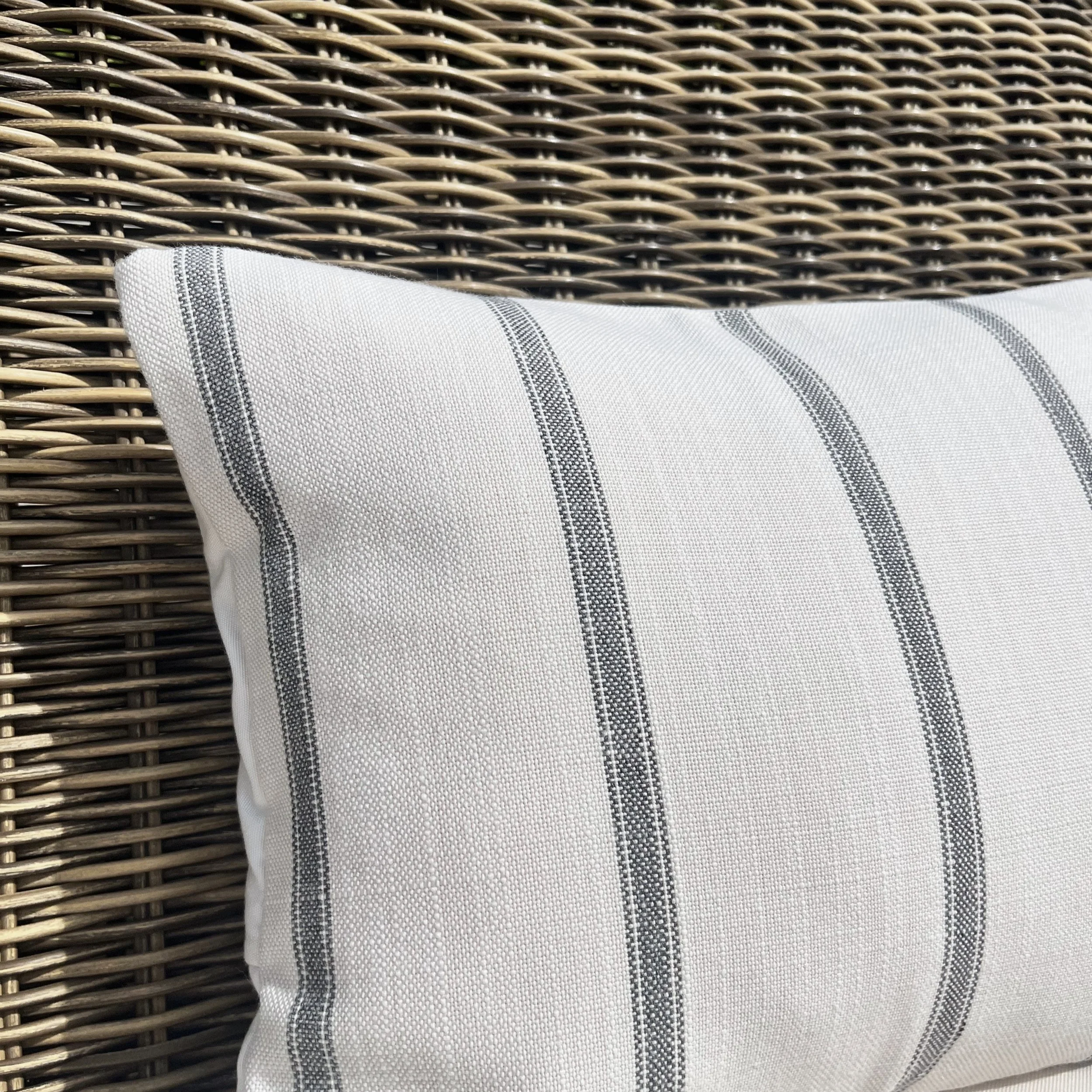Charlie - Indigo Striped Linen Rectangular Cushion — Sewn