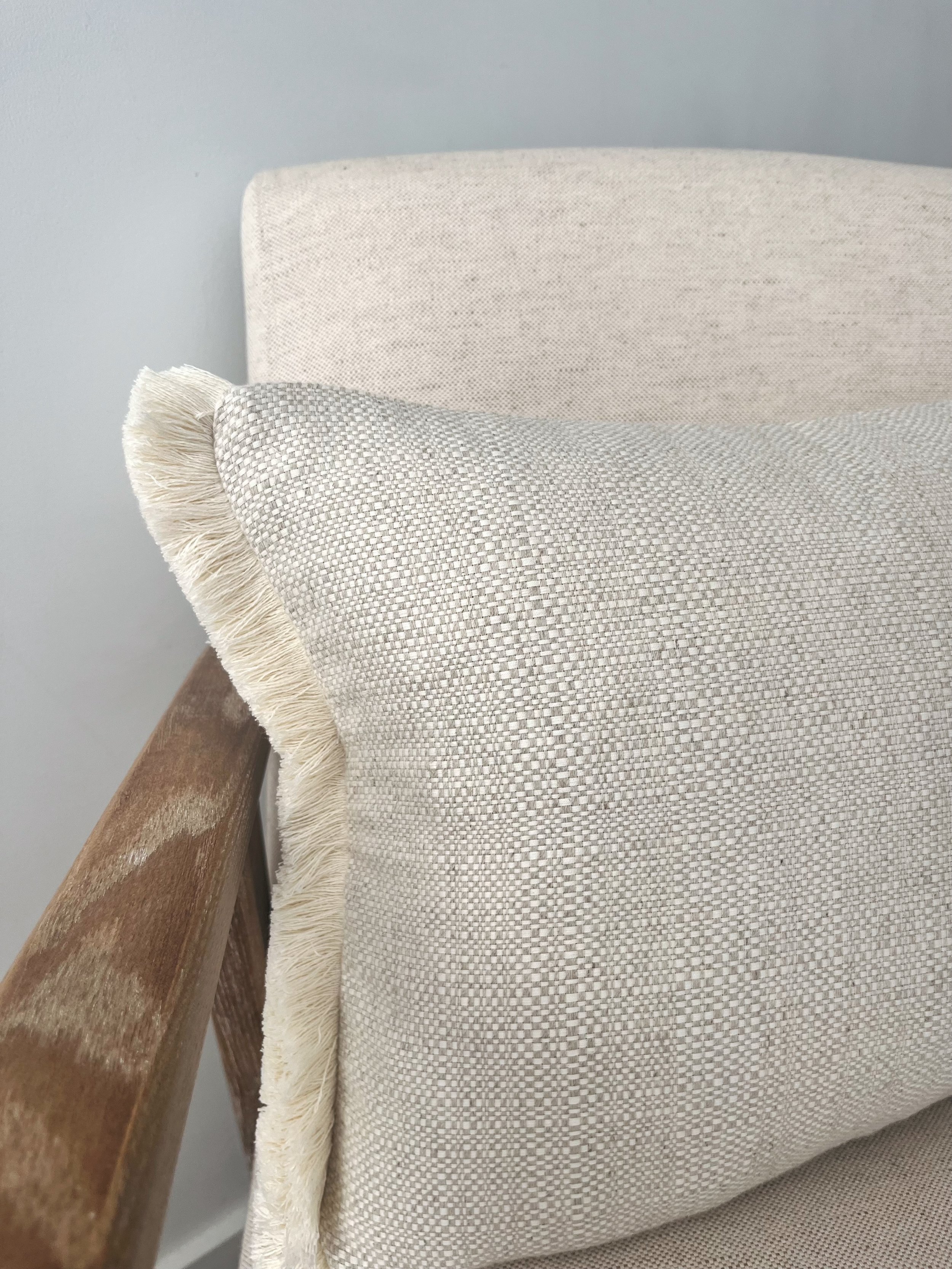 Sienna - Textured Linen Cushion with Taupe Fringing — Sewn