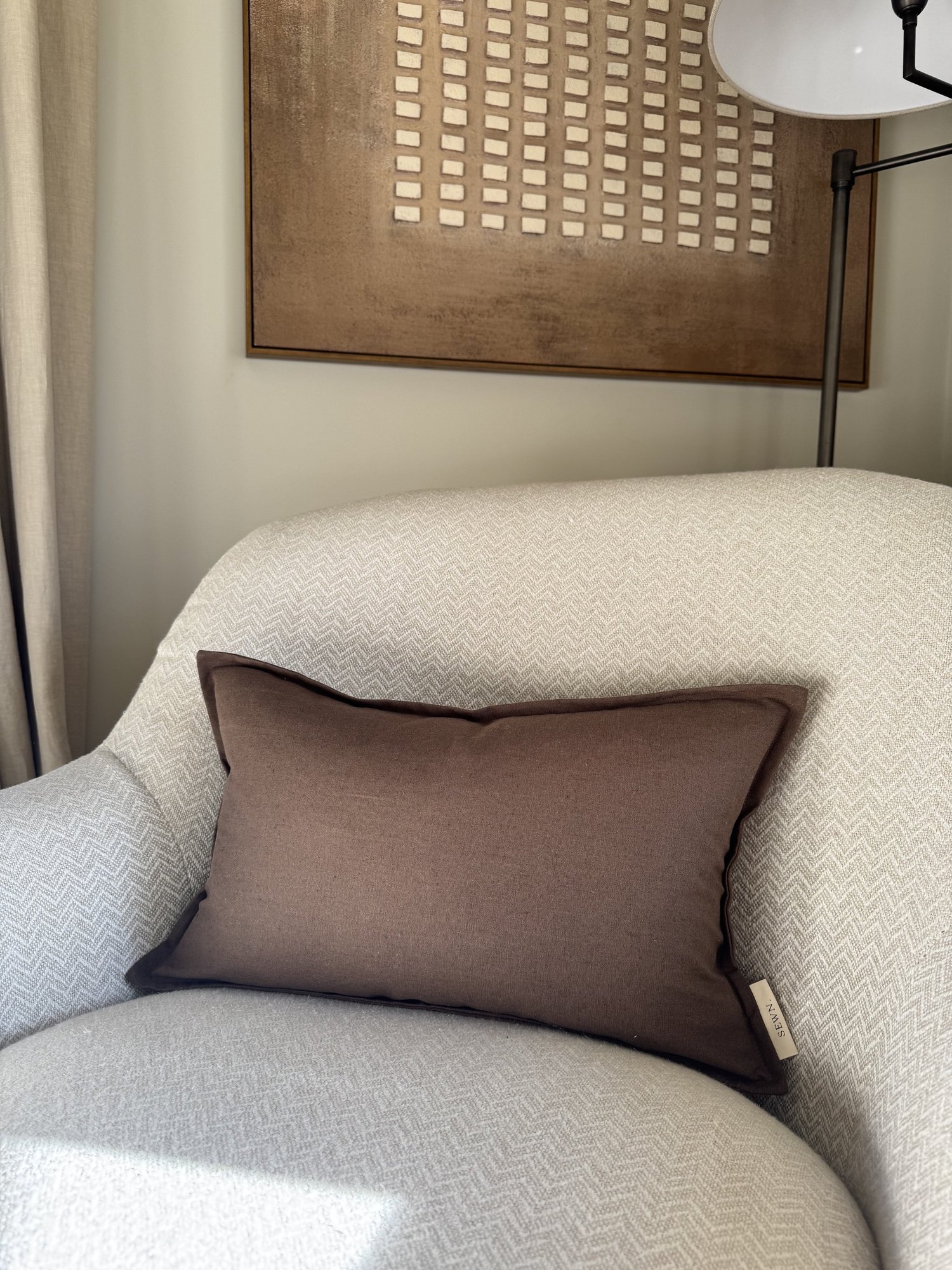 Sienna - Textured Linen Cushion with Taupe Fringing — Sewn