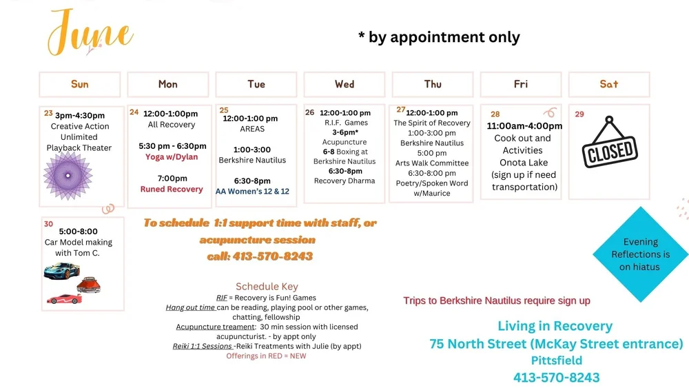 Monthly Calendar — Living in Recovery