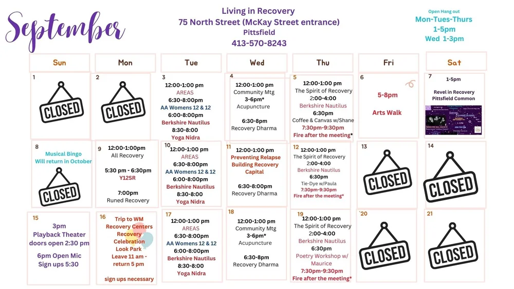 Monthly Calendar — Living in Recovery
