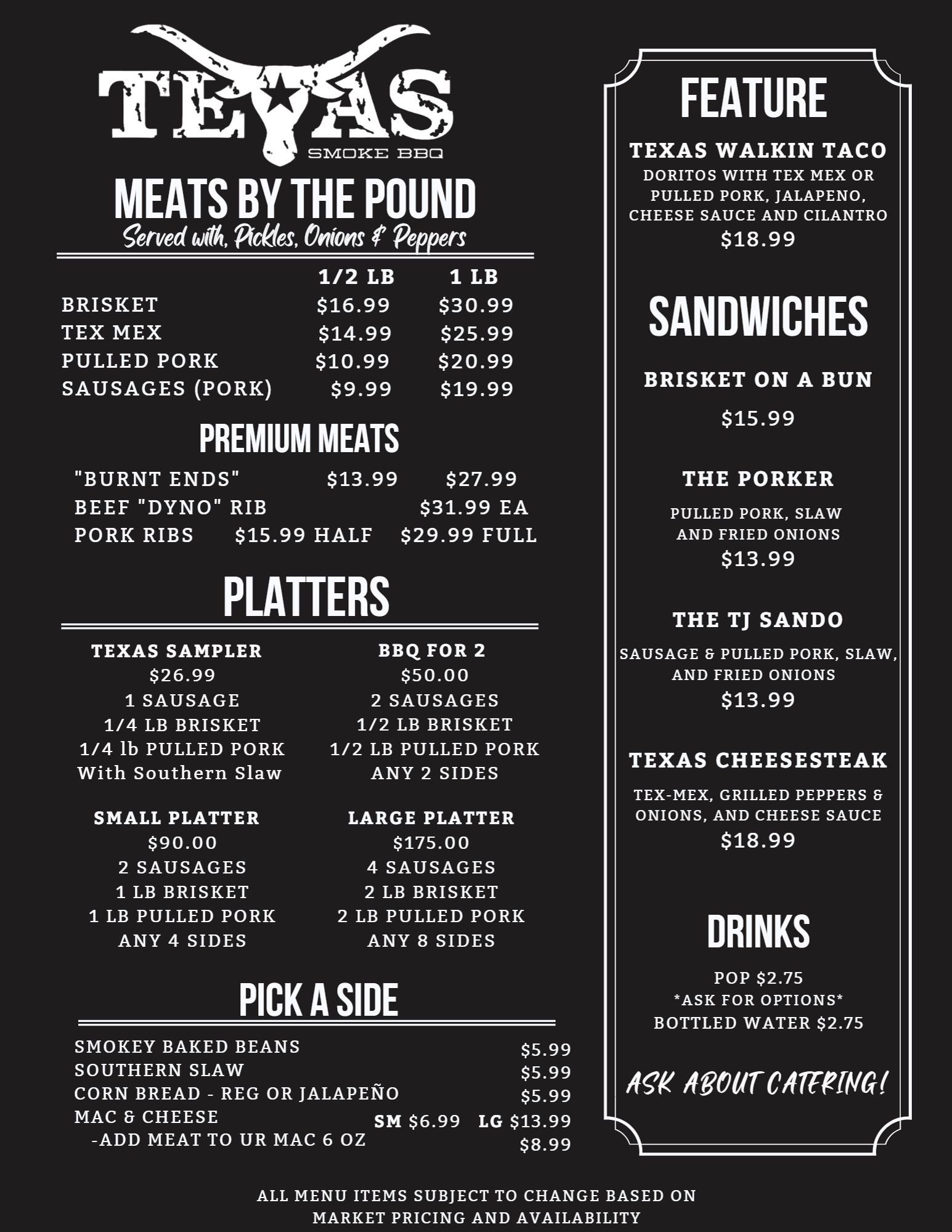 Menu For Texas Smoke Bbq Authentic Smoked Meat In Langley Bc — Texas Smoke Bbq