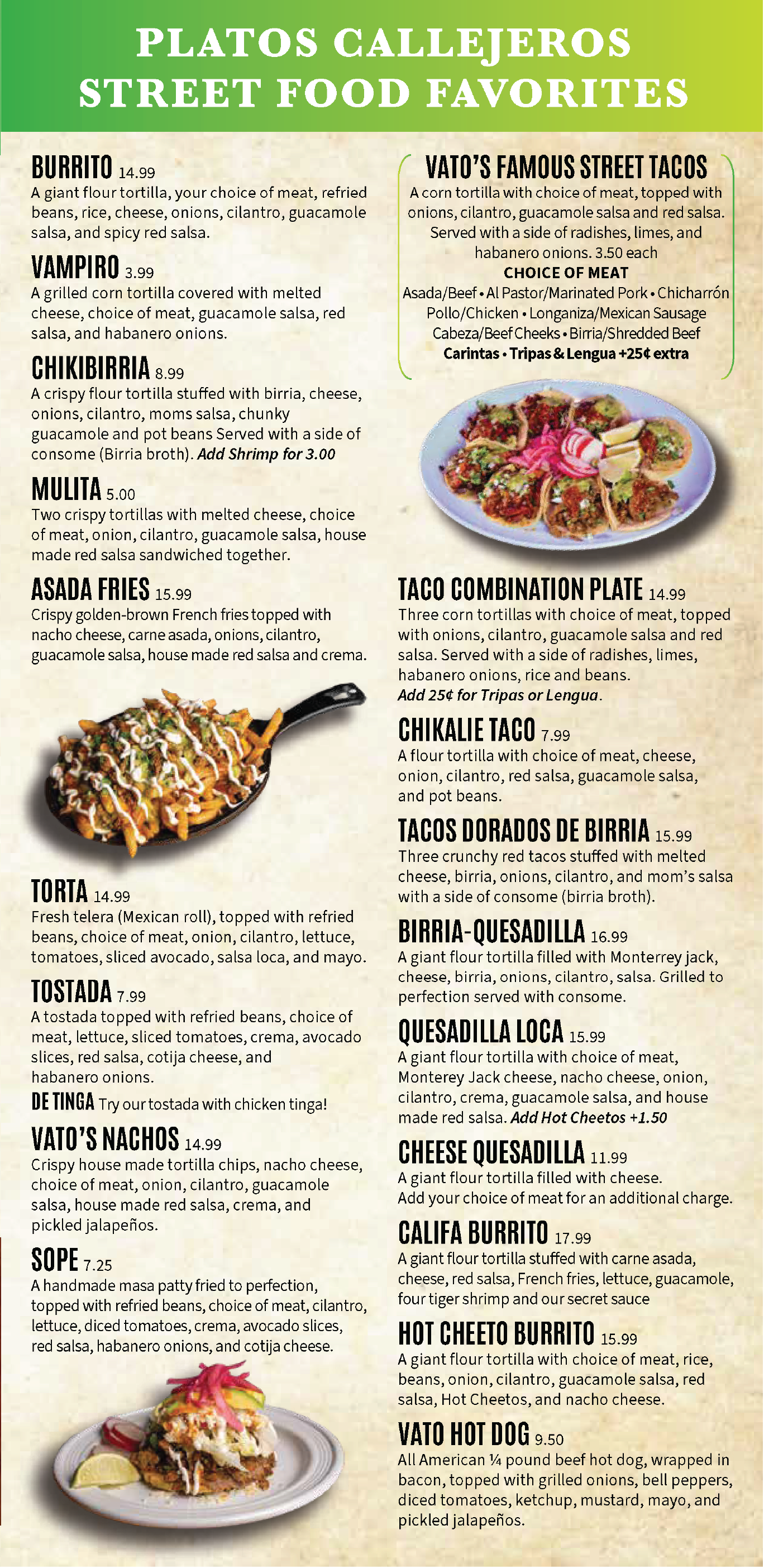 Menu — Vatos Tacos Grill & Cantina
