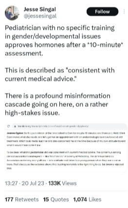 Jesse Singal Misrepresented a Trans Girl’s Medical History and She ...