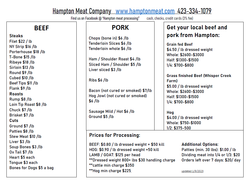 Services 1 — Hampton Meat Company