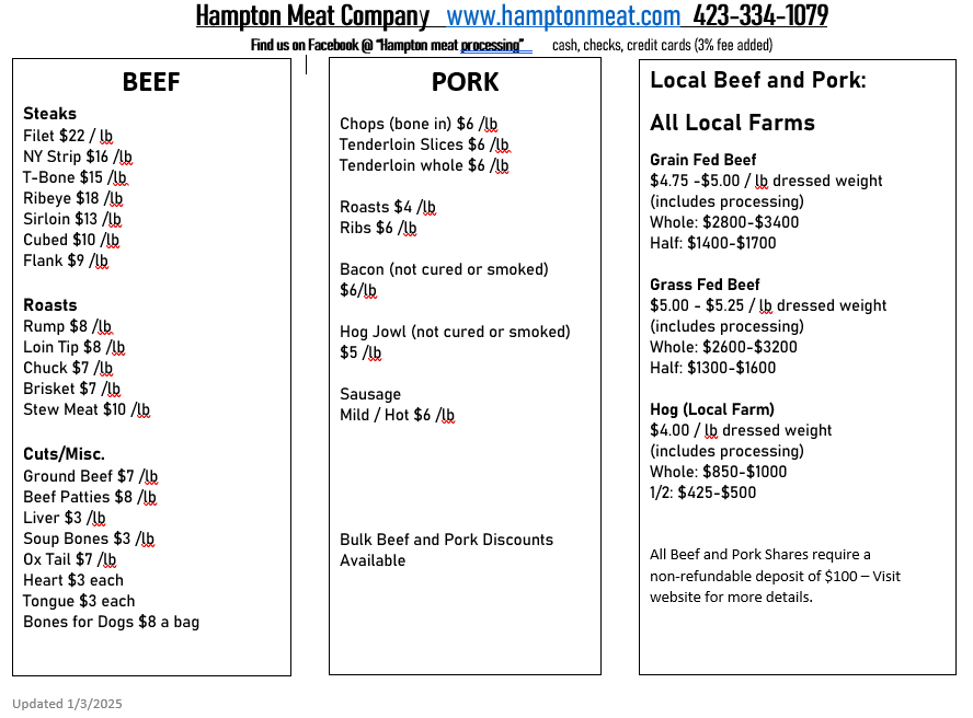 Services 1 — Hampton Meat Company