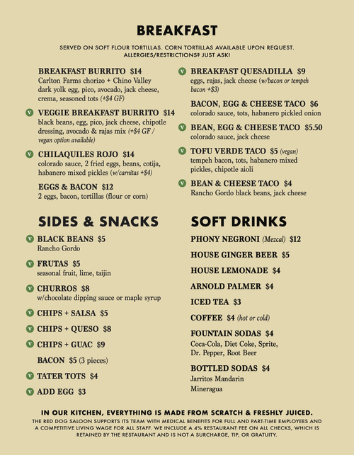 Menu — The Red Dog Saloon