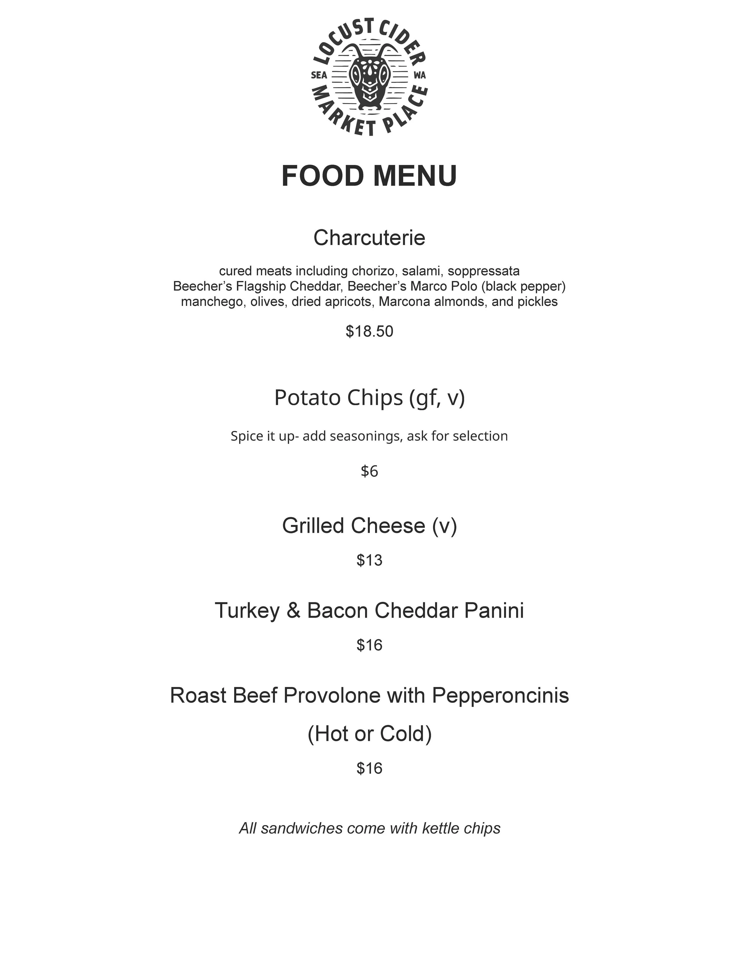Market Place Food Menu — Locust Cider