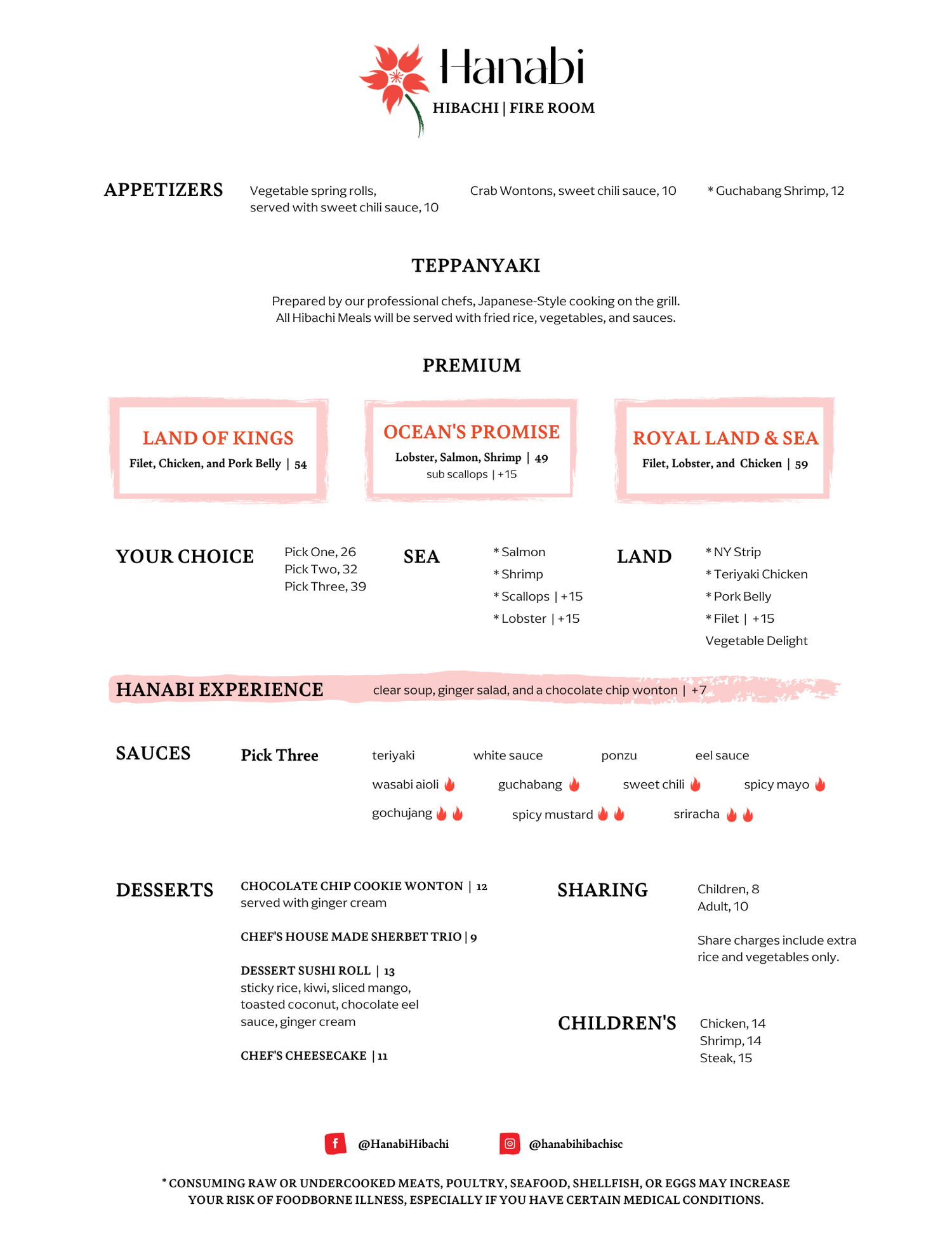 Hibachi/Teppanyaki Menu — Hanabi Hibachi & Sushi