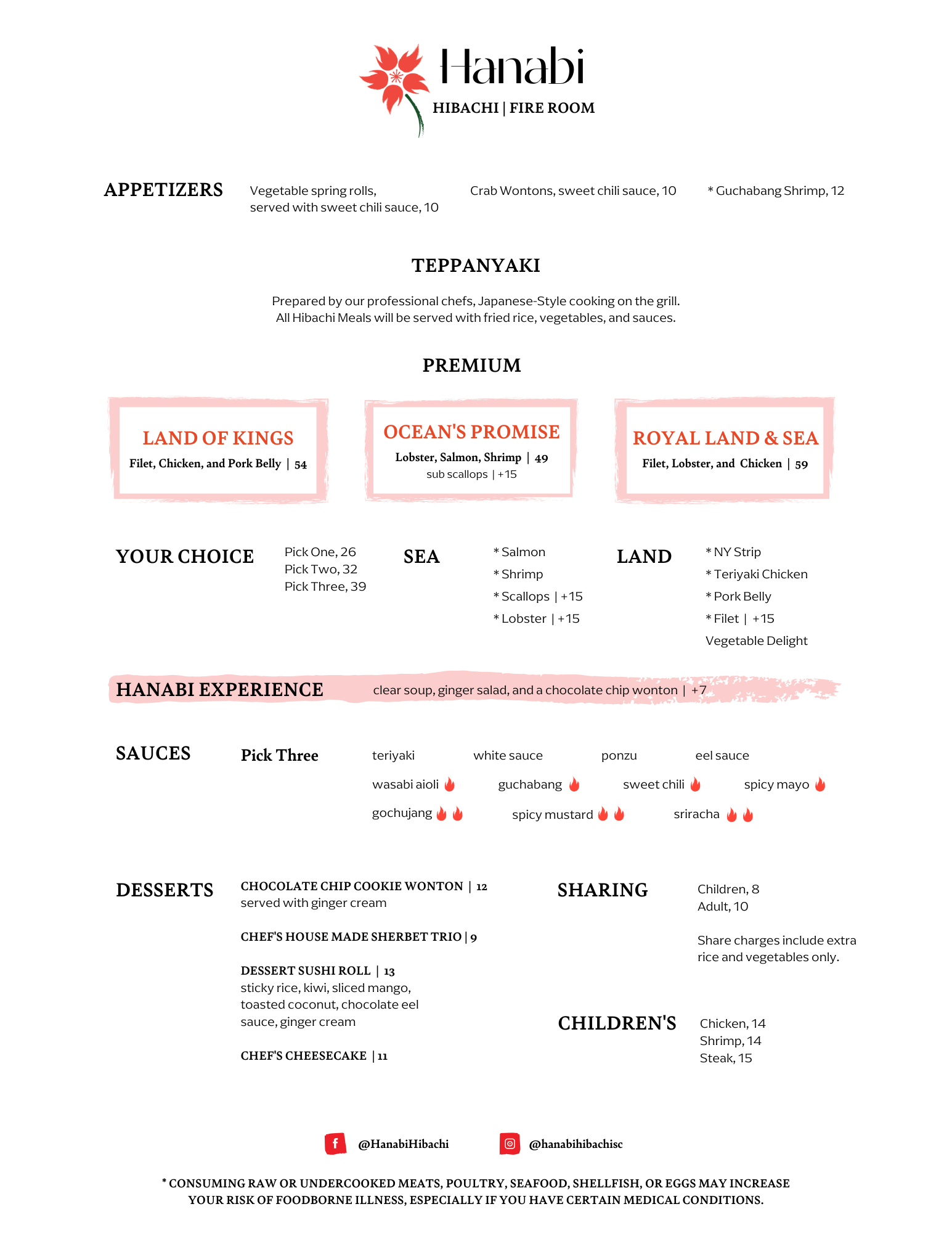Hibachi/Teppanyaki Menu — Hanabi Hibachi & Sushi