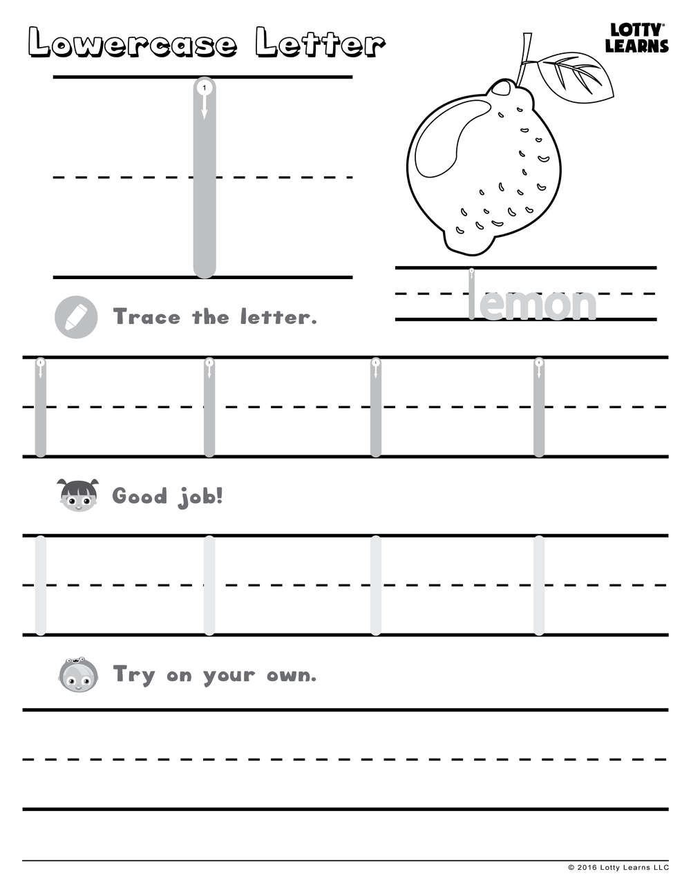 Worksheet Lowercase Letter l — Lotty Learns