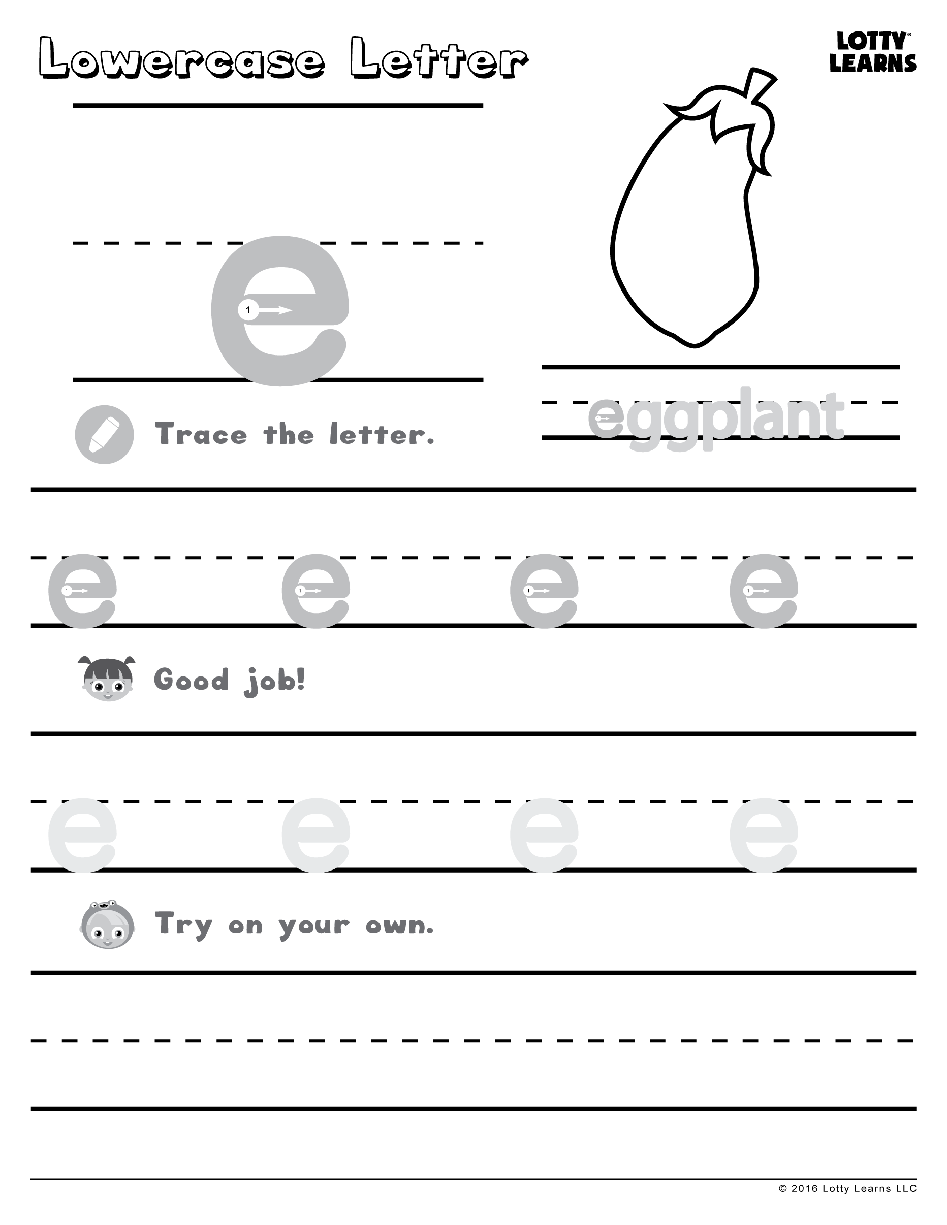 Worksheet Lowercase Letter E Lotty Learns worksheet-lowercase-letter-e-lotty-learns
