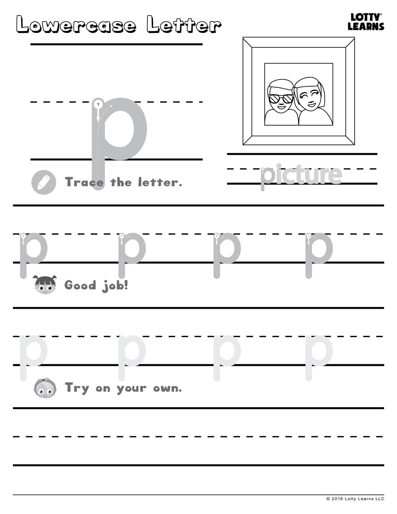 Worksheet Lowercase Letter p — Lotty Learns