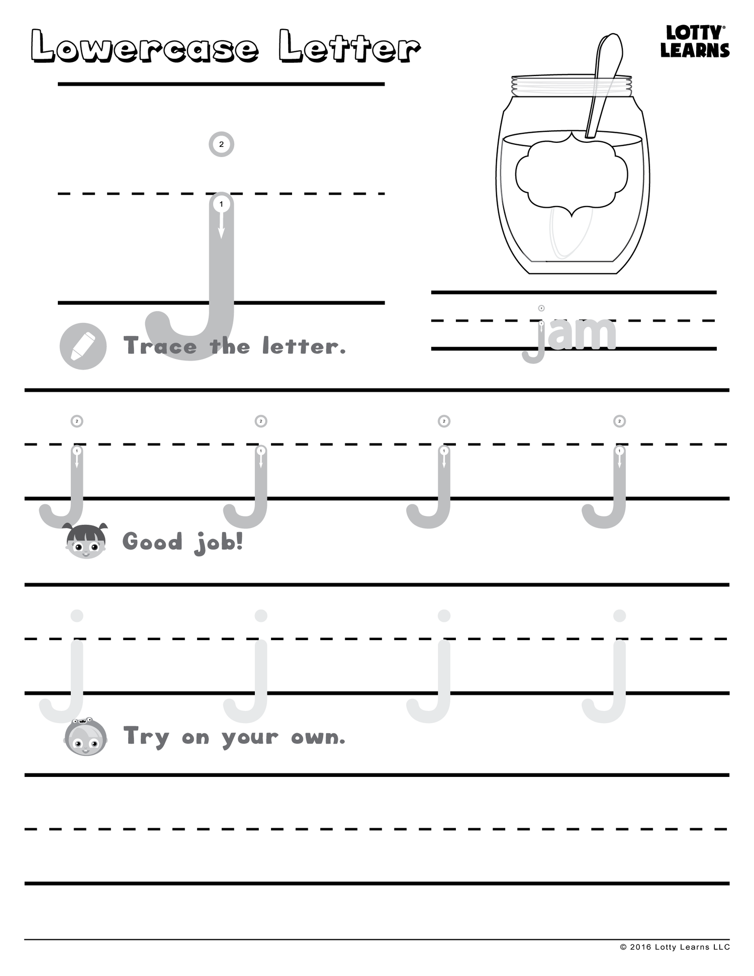 Worksheet Lowercase Letter j — Lotty Learns