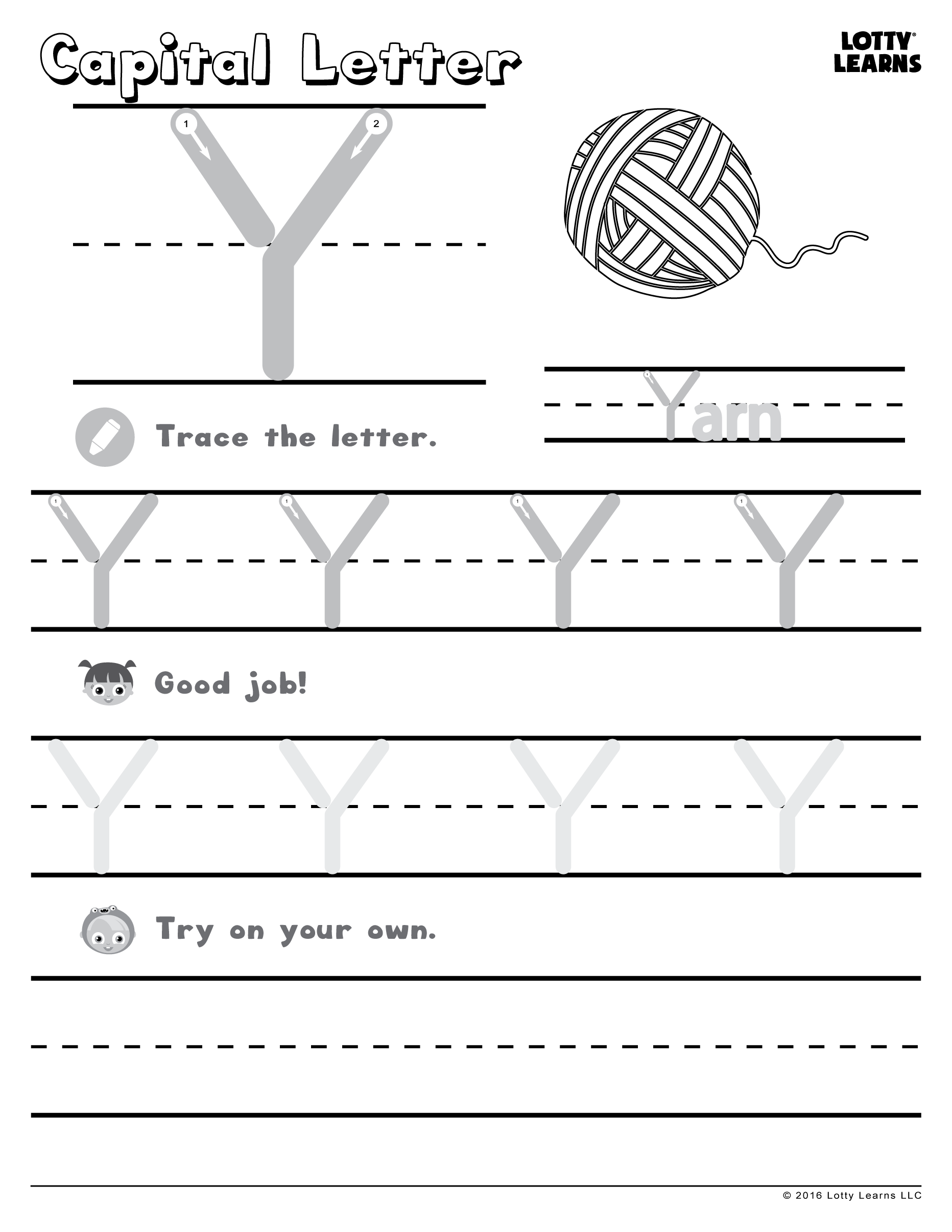 Worksheet Capital Letter Y — Lotty Learns