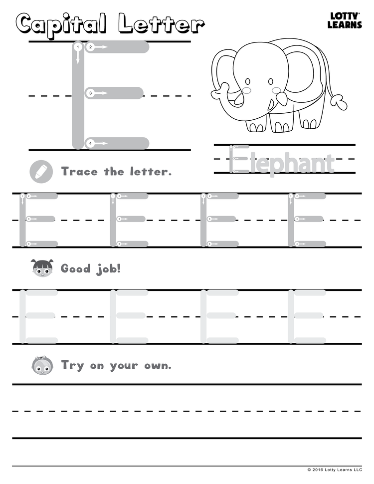 Worksheet Capital Letter E — Lotty Learns