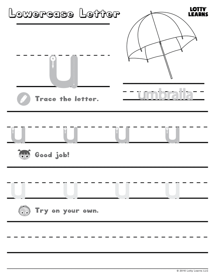 Worksheet Lowercase Letter u — Lotty Learns