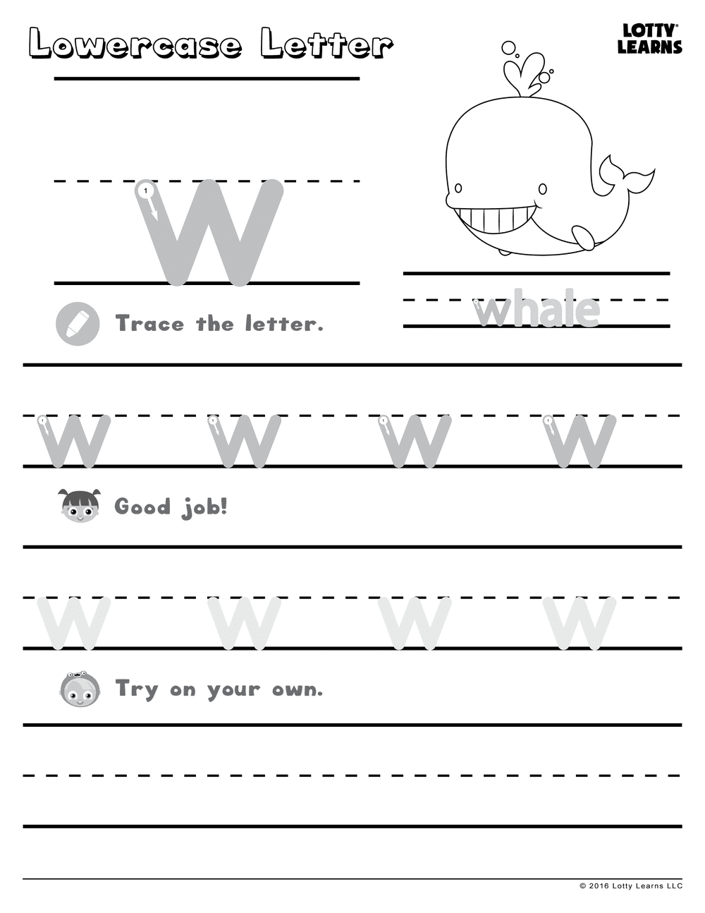 Worksheet Lowercase Letter w — Lotty Learns