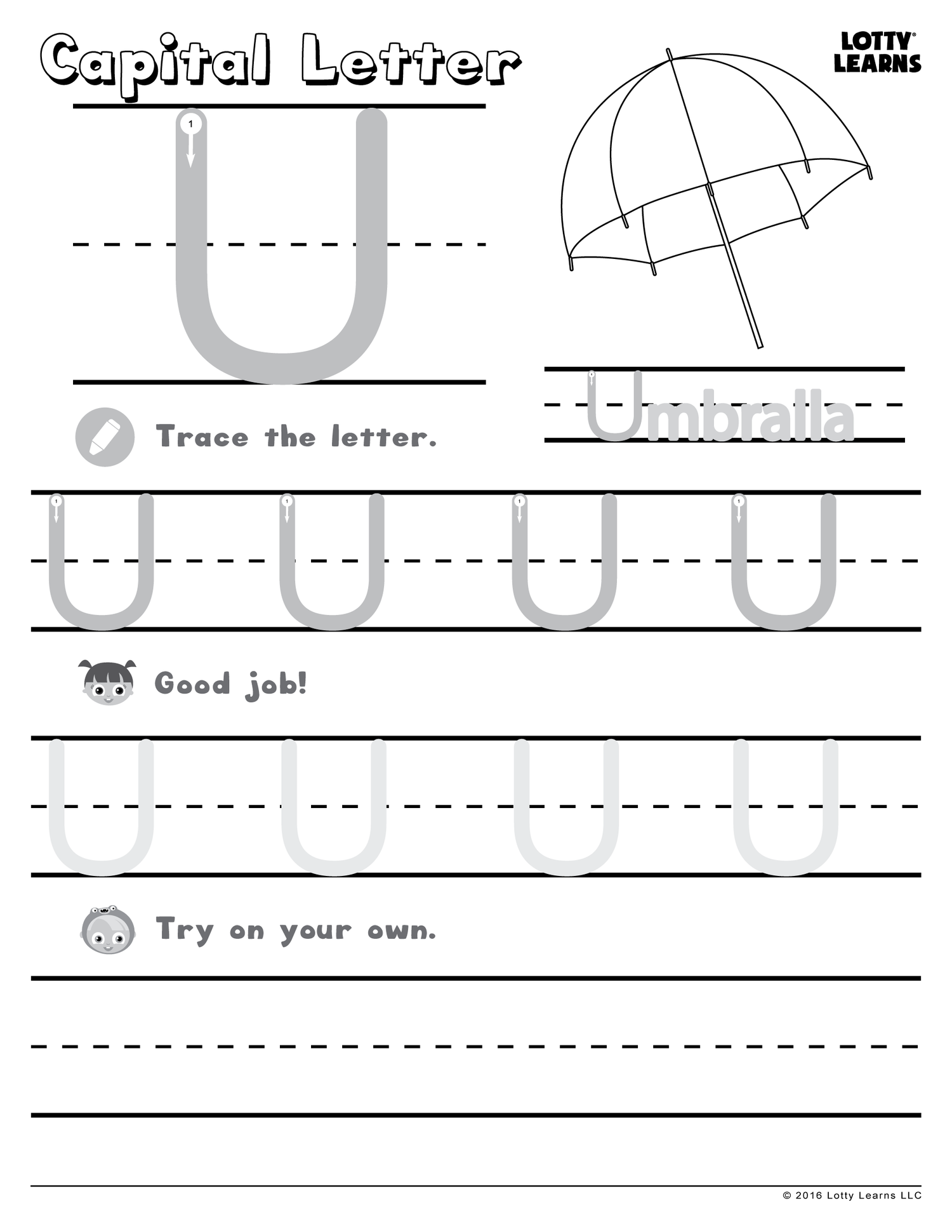Worksheet Capital Letter U — Lotty Learns
