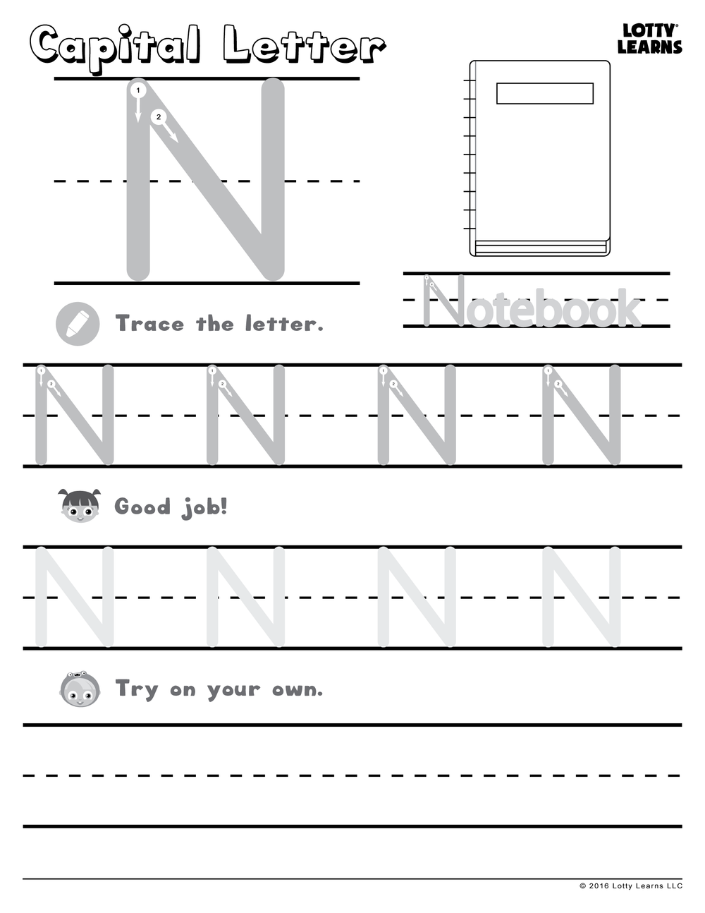 Worksheet Capital Letter N — Lotty Learns