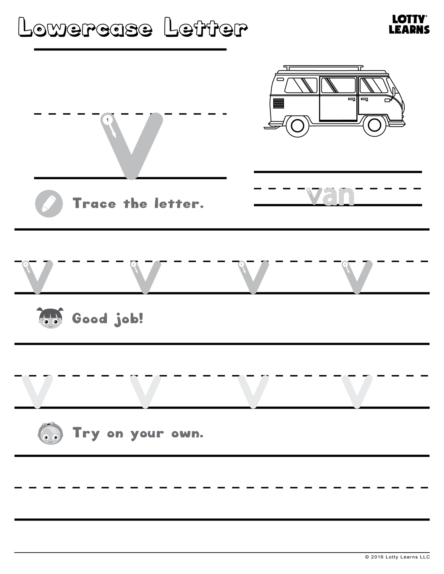 Worksheet Lowercase Letter v — Lotty Learns