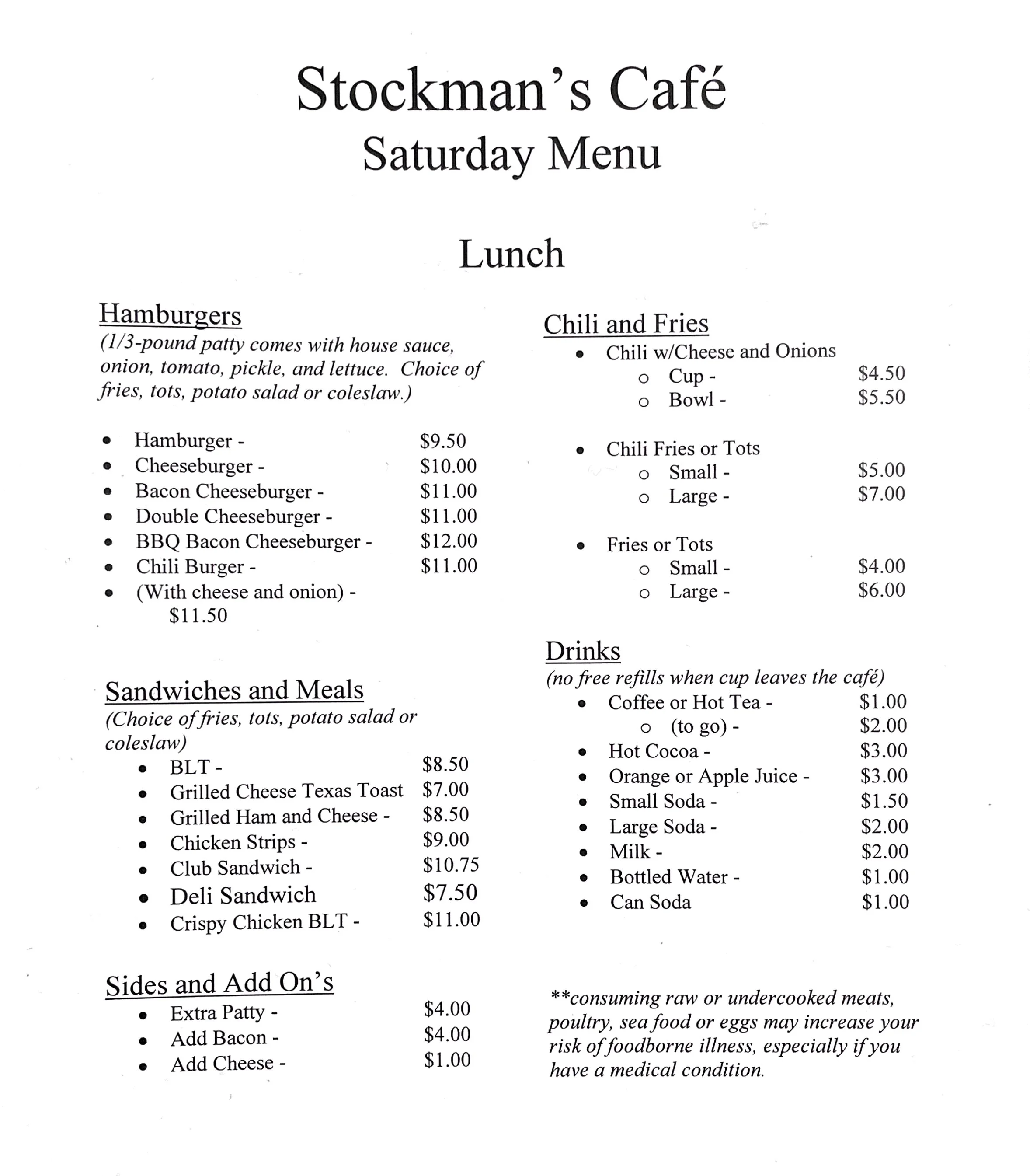 Saturday Menu — Eugene Livestock Auction