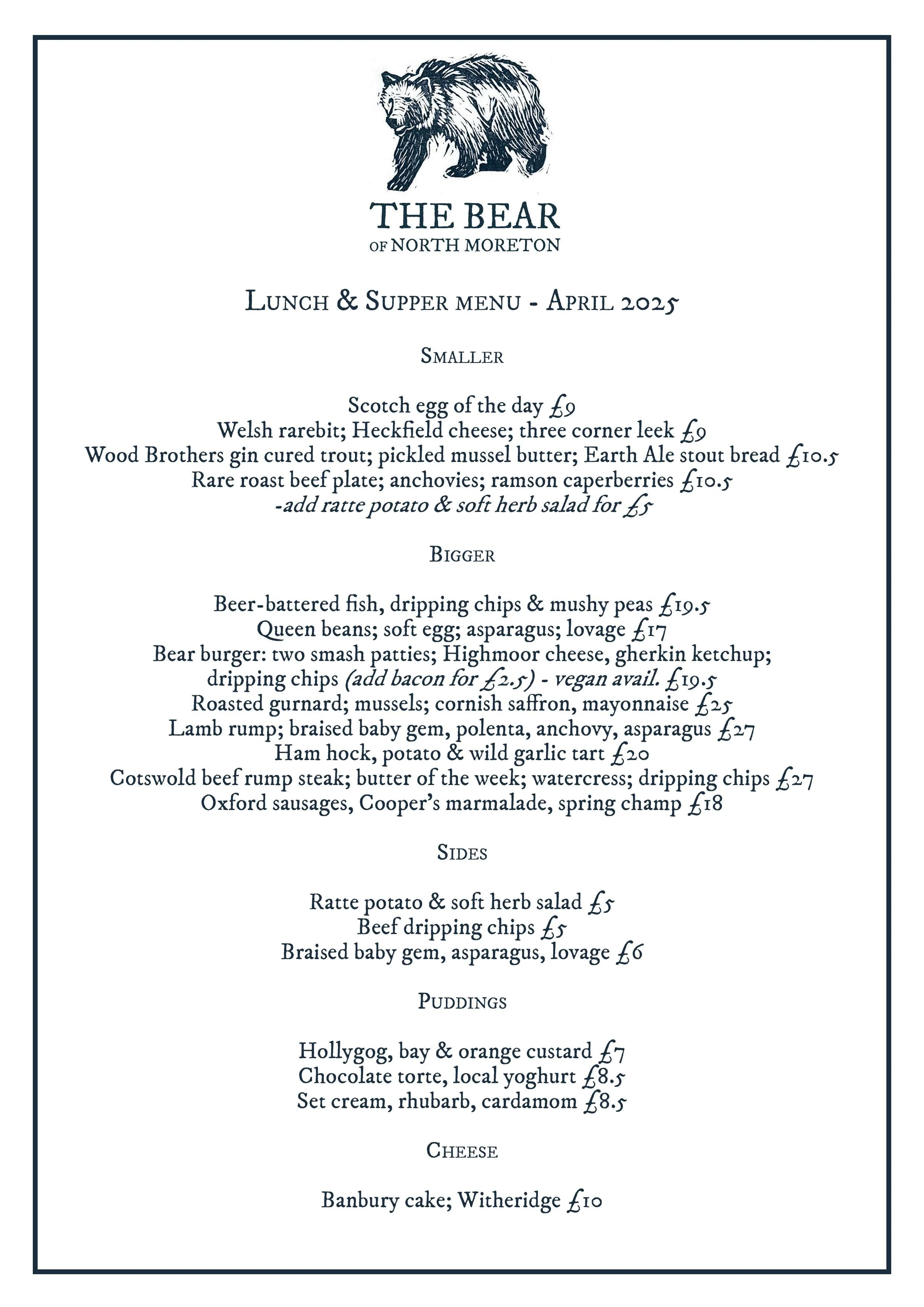 All-day menu — The Bear of North Moreton