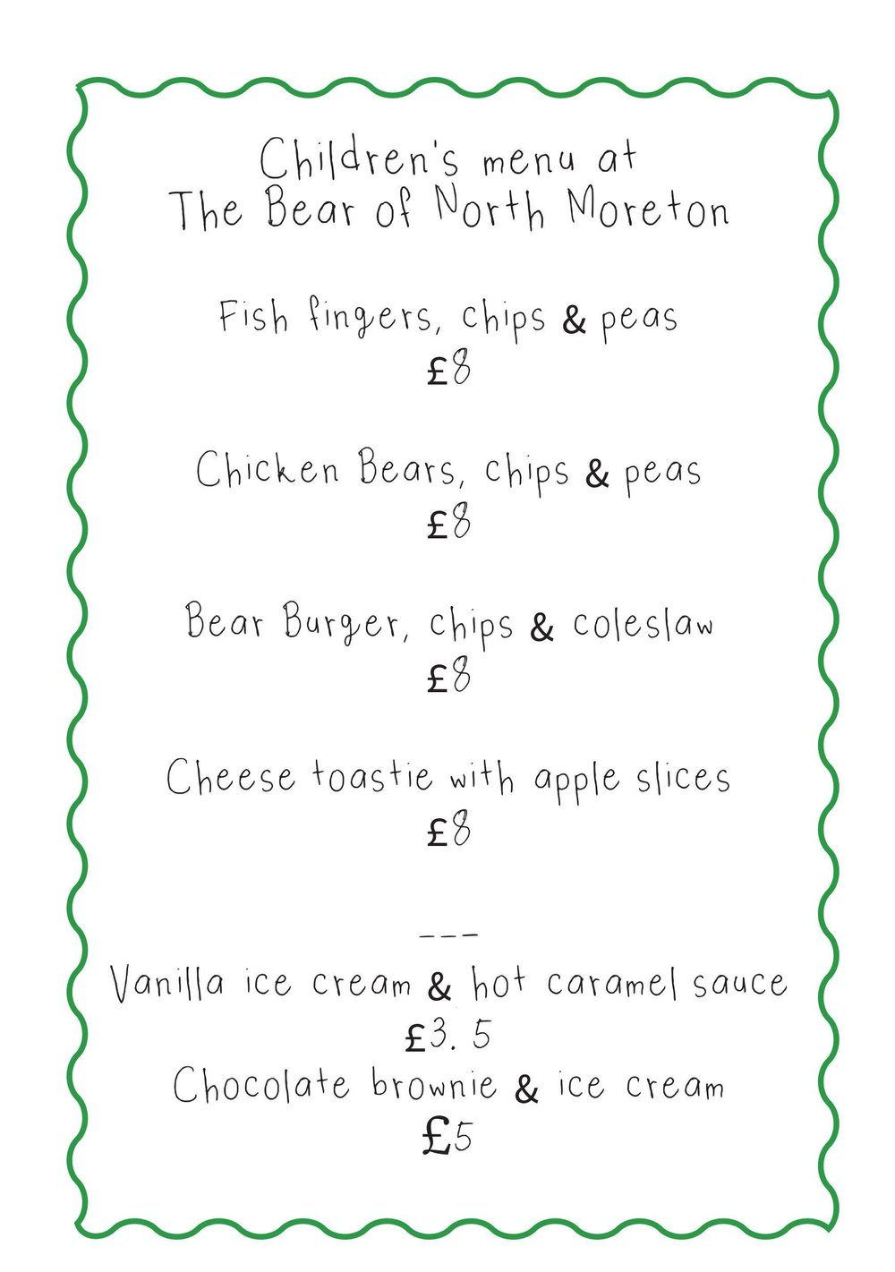 Children's Menu — The Bear of North Moreton