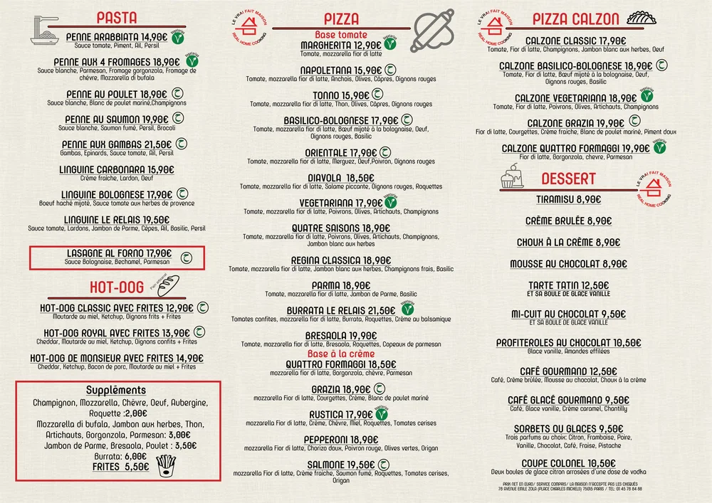 Menu — Le Relais Du 15ème