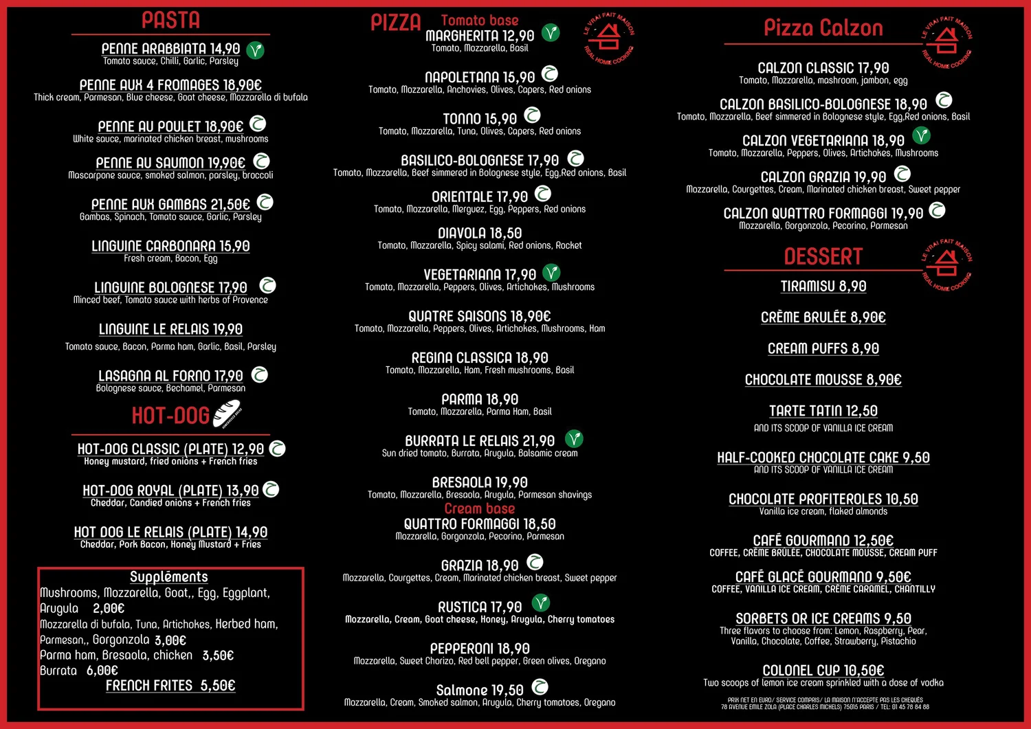 Menu — Le Relais Du 15ème