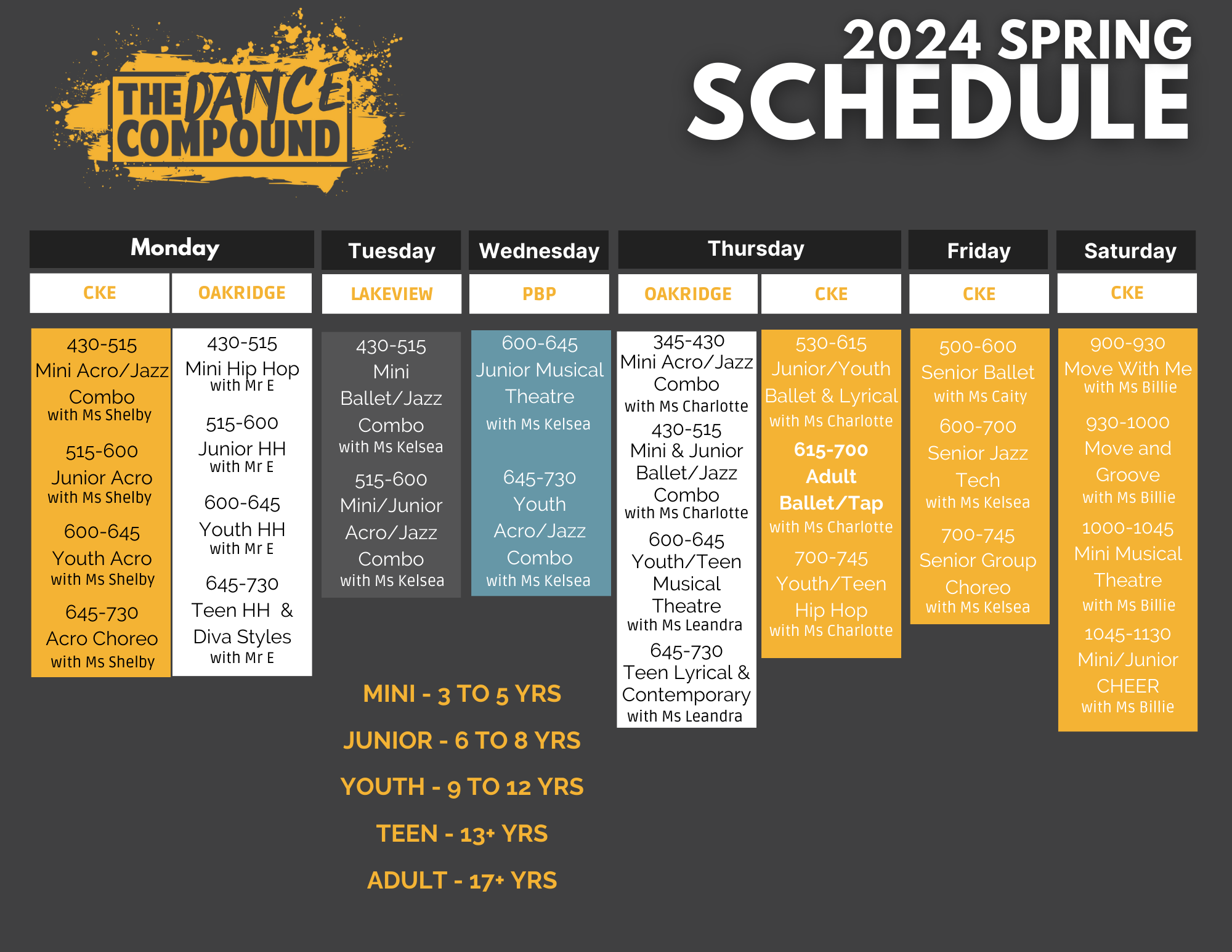 Schedule & Pricing — The Dance Compound