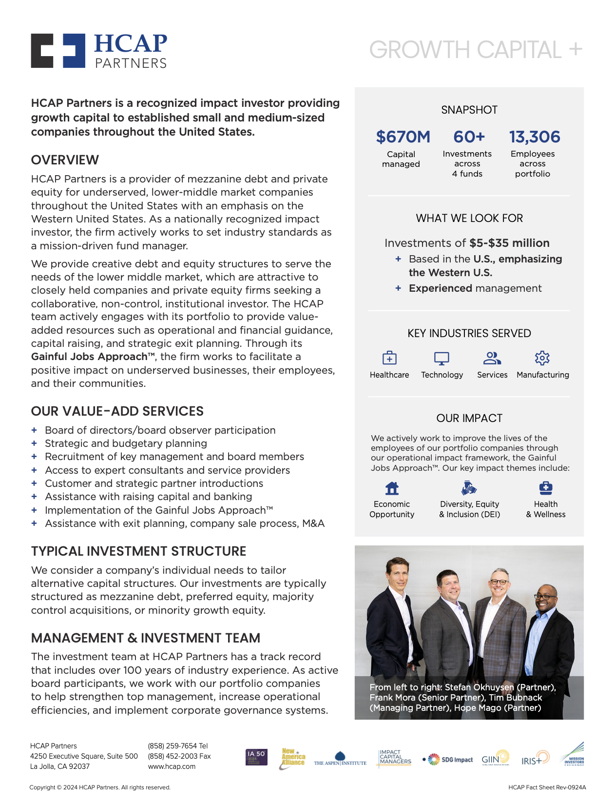 HCAP Partners Fact Sheet — HCAP Partners