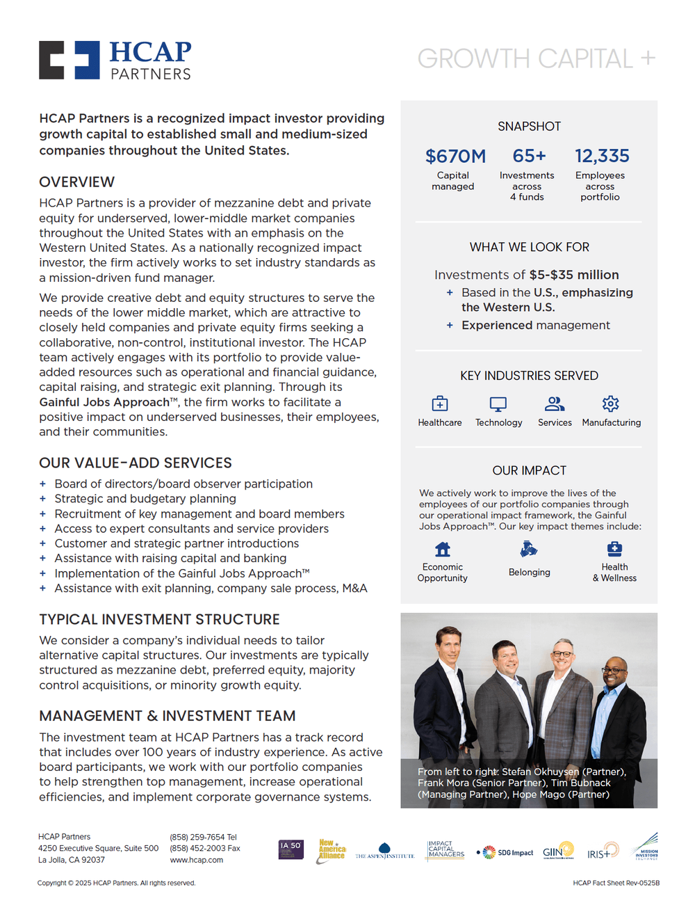 HCAP Partners Fact Sheet — HCAP Partners