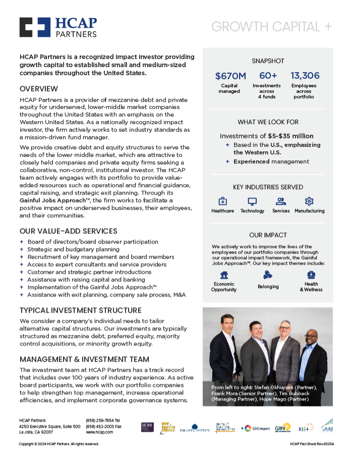 HCAP Partners Fact Sheet — HCAP Partners