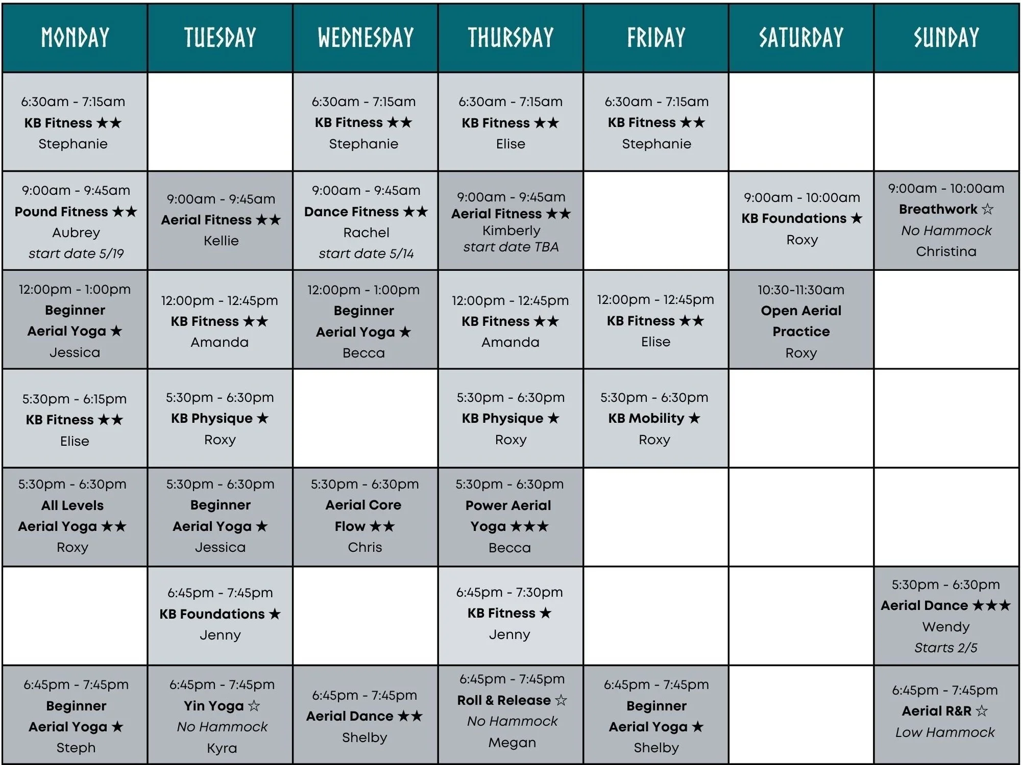 CLASS SCHEDULE — Valkyrie Fitness