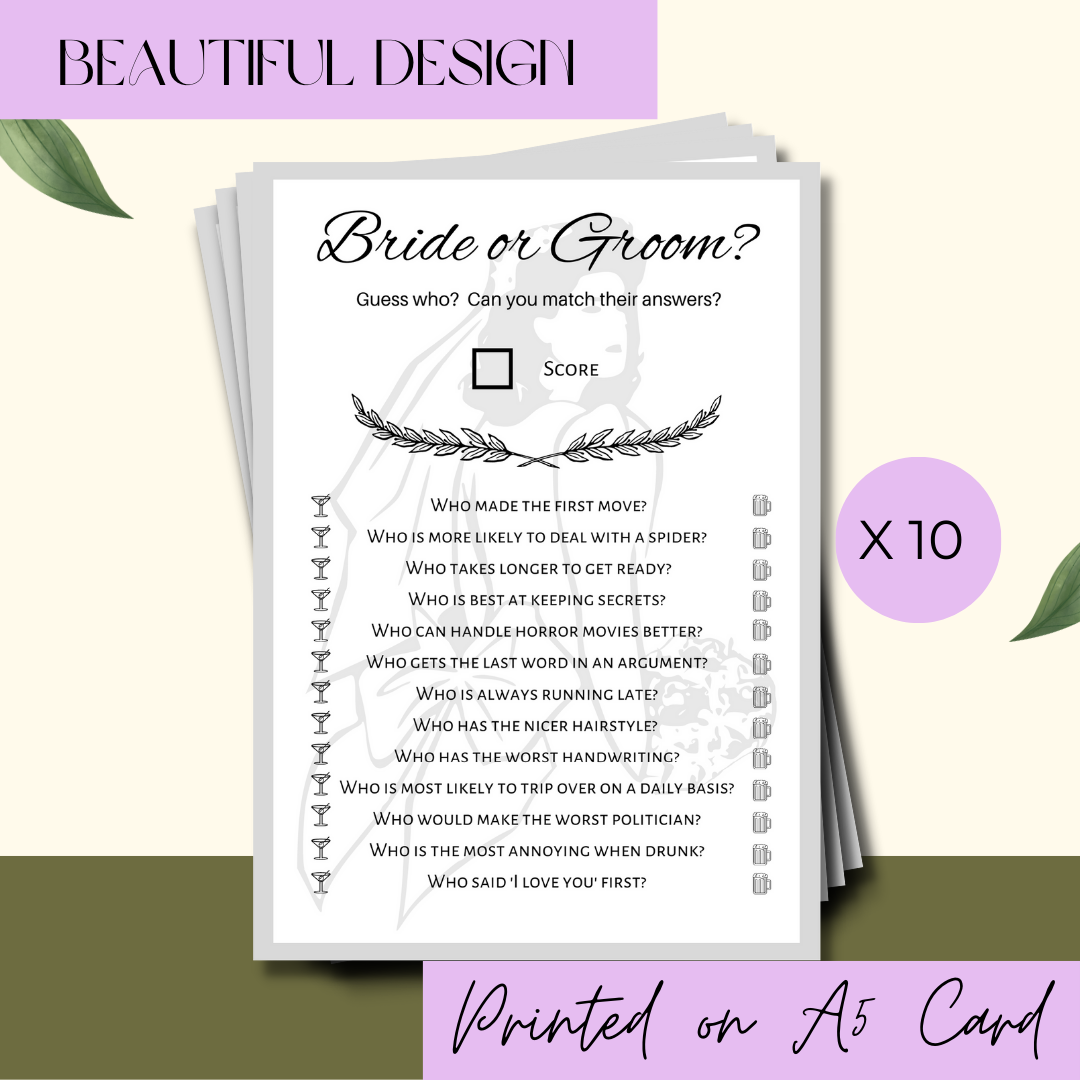 10 x Bride or Groom? Mr and Mrs style game - Hen Night Party Games ...