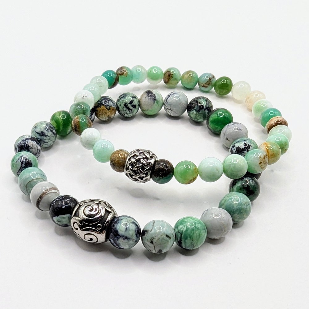 Matt Black Tourmaline and Malachite Panther Bracelet — Funky Posh