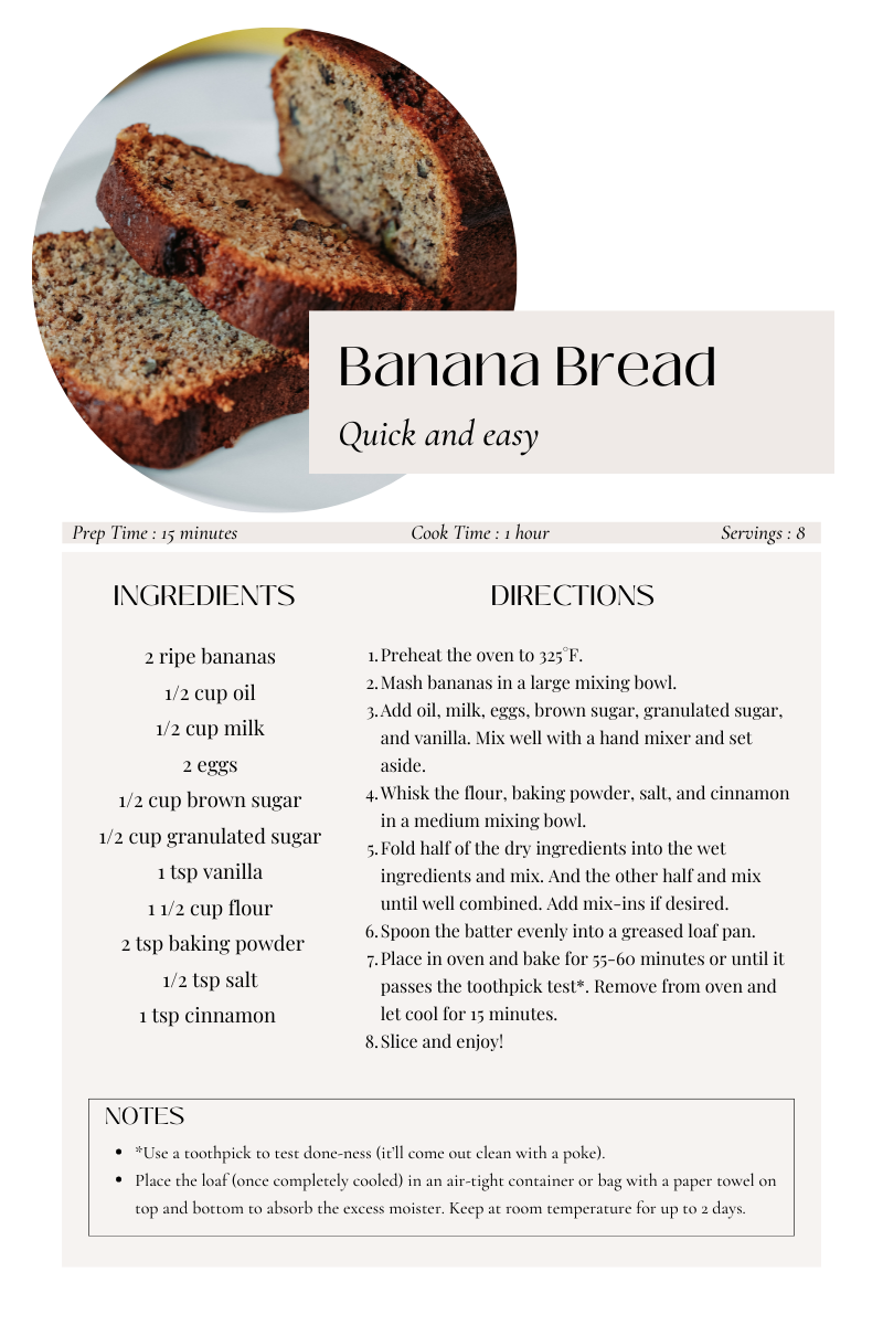 Banana Bread Recipe Card
