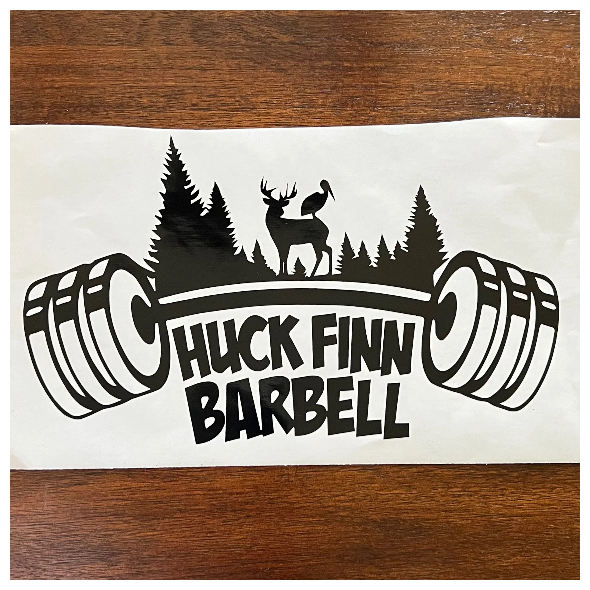 Huck Finn Barbell White Vinyl Decal — Huck Finn Barbell
