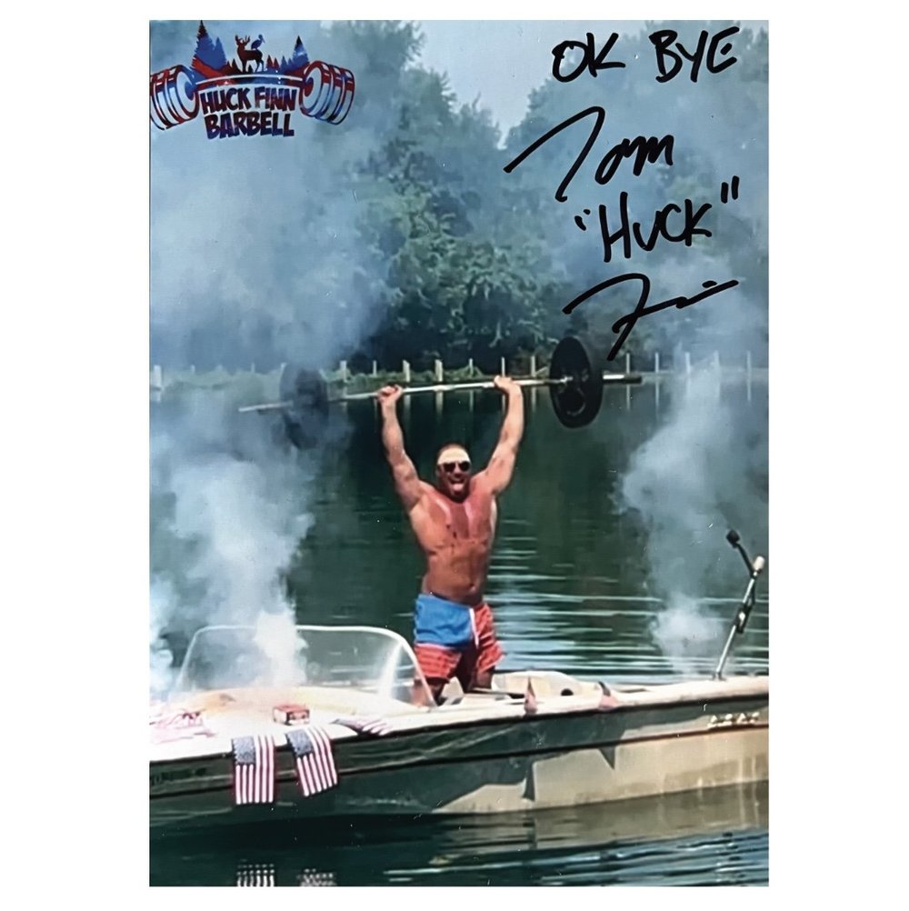 Huck Finn Barbell White Vinyl Decal — Huck Finn Barbell